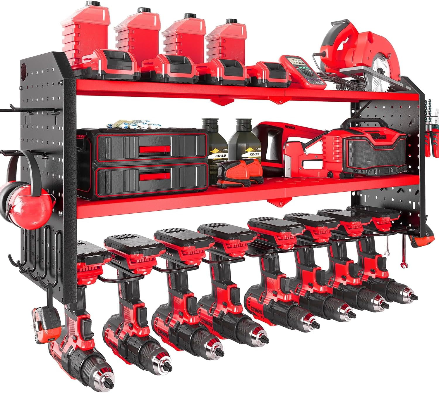 Power Tool Organizer, Large 8 Drill Holder Wall Mount with 2 Side ...