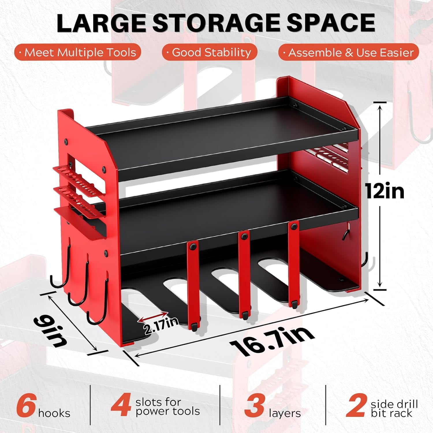 Power Tool Organizer Wall Mount - 120Lbs Load 3 Layers Storage with 4 ...