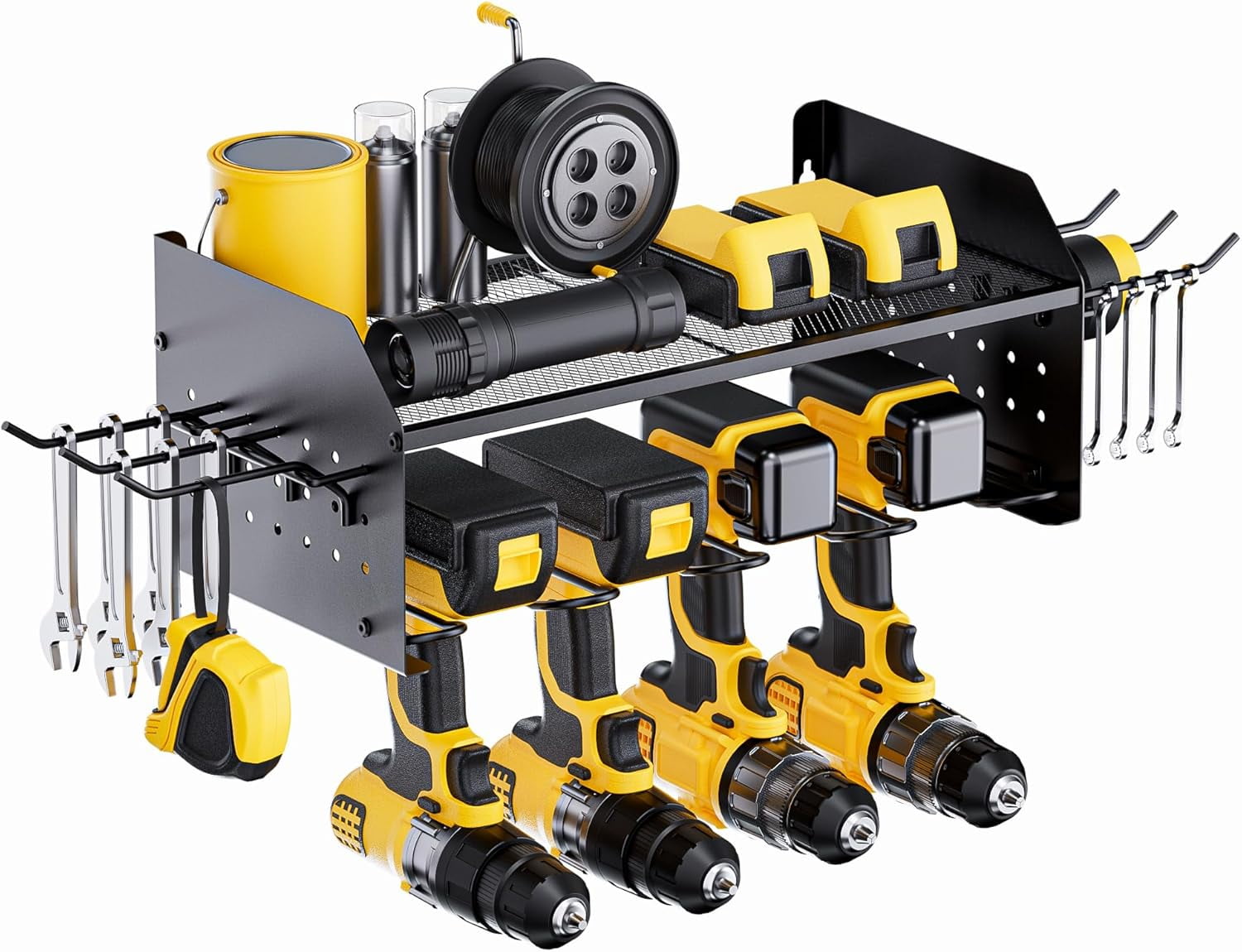 Power Tool Organizer Wall Mount, 2-Tier Cordless Drill Rack with 4 ...