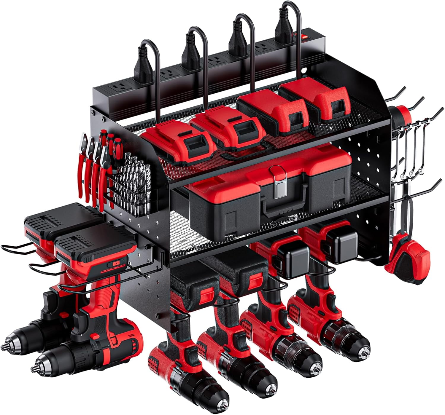 Power Tool Organizer Wall Mount, 3-Layer Charging Station with 8 ...
