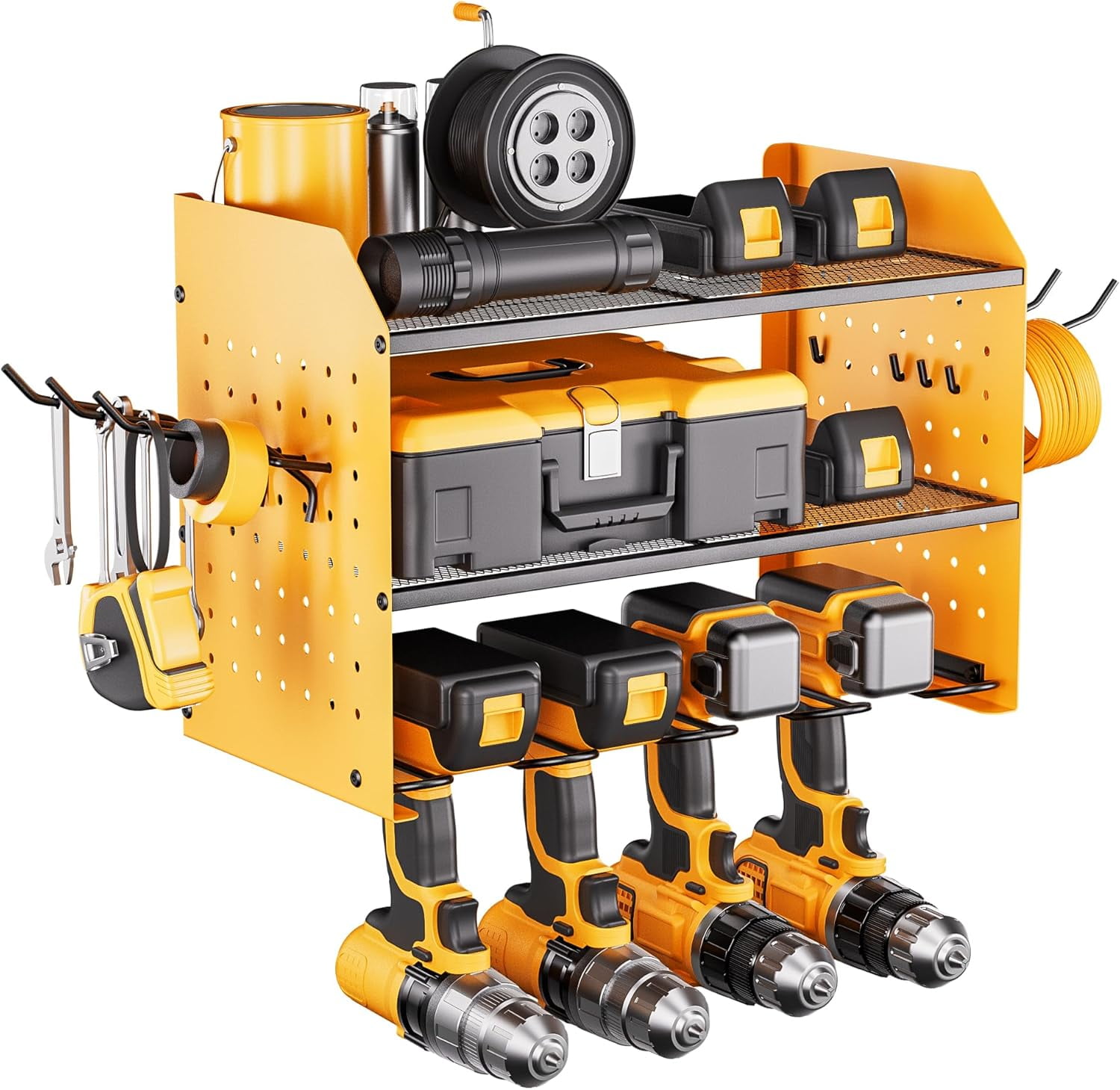 Power Tool Organizer Wall Mount, 3-Layer Drill Holder with 2 Side ...