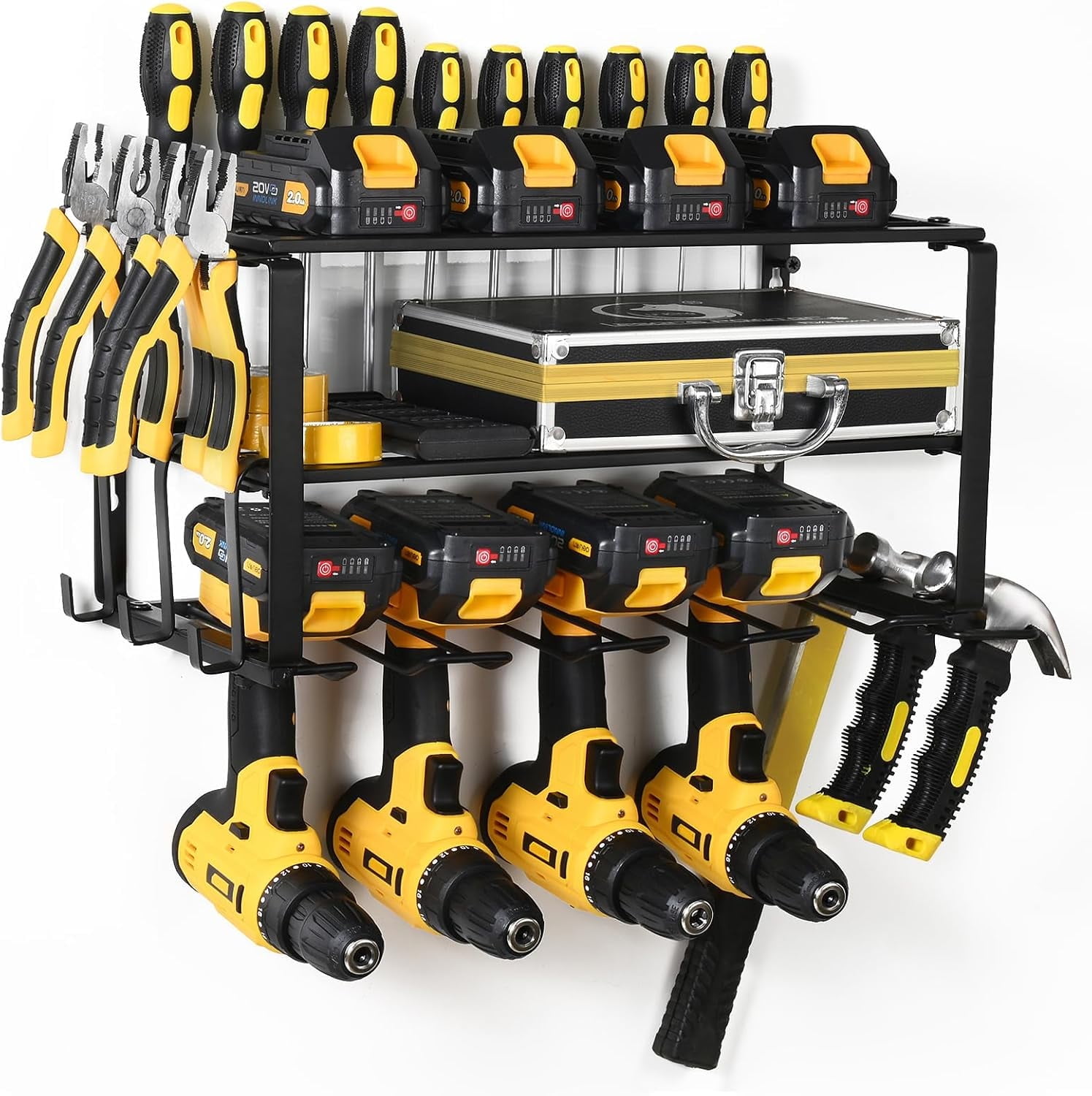 Power Tool Organizer Wall Mount , 3 Layers Storage Rack with 4 Drill ...