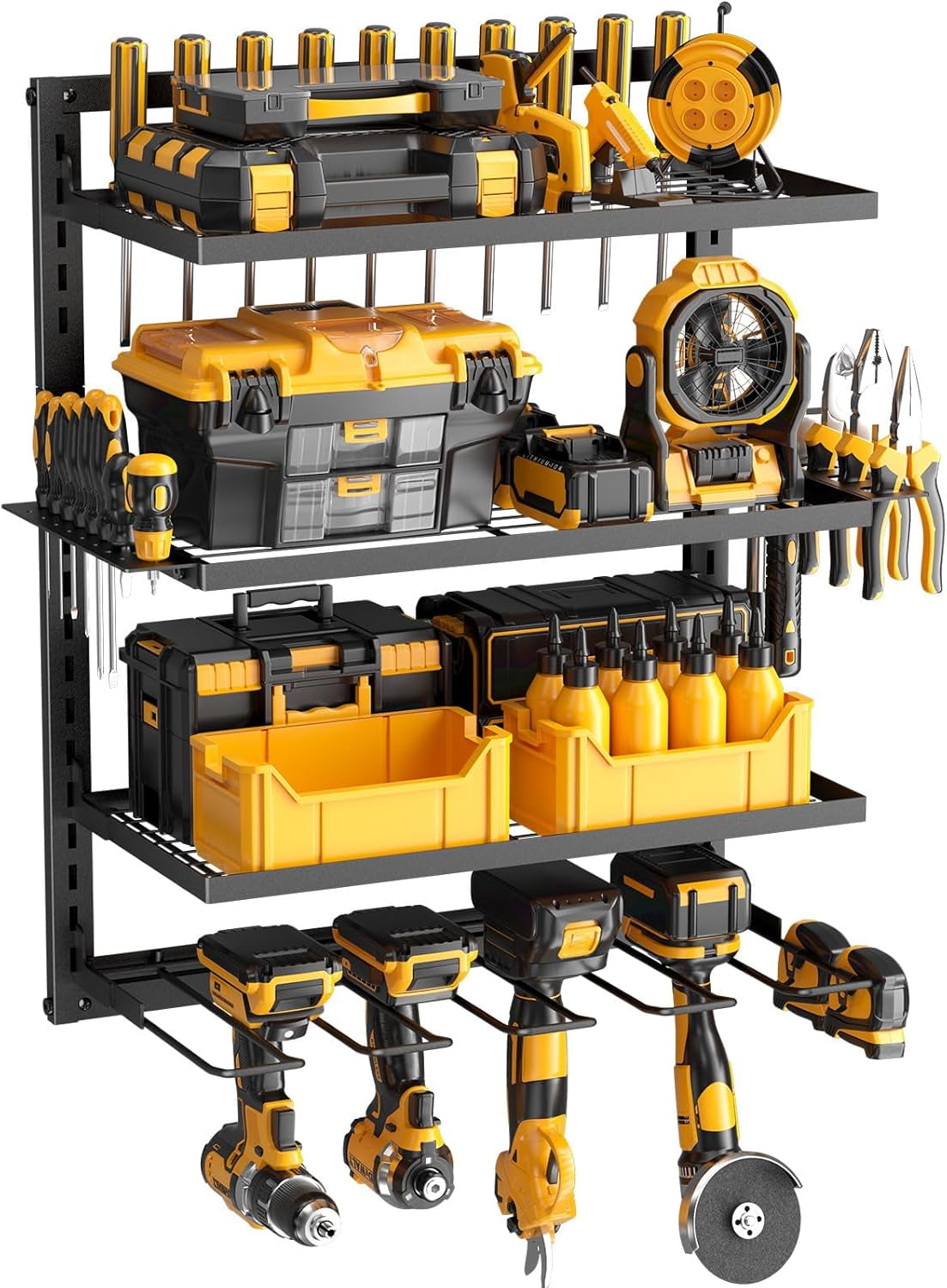 Power Tool Organizer Wall Mount with 4 Drill Holder, Adjustable 4 Layer ...