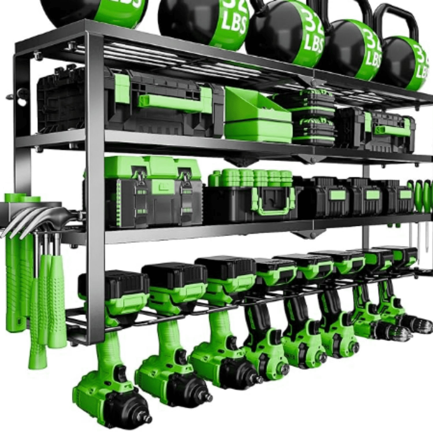 Power Tool Organizer Wall Mount, 4 Layers Tool Storage Rack with 8 ...