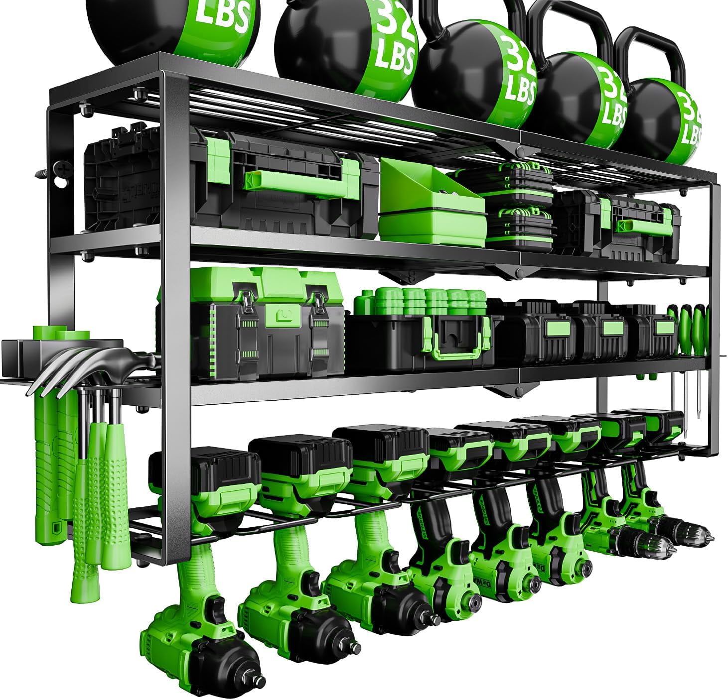 Power Tool Organizer Wall Mount, 4 Layers Tool Storage Rack with 8 ...