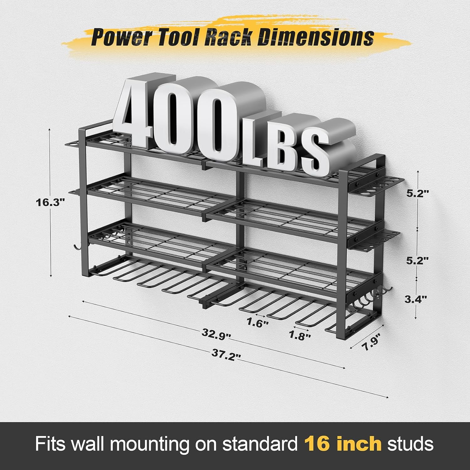 Power Tool Organizer Wall Mount, 4-Tier Tool Storage Rack with 8 Drill ...