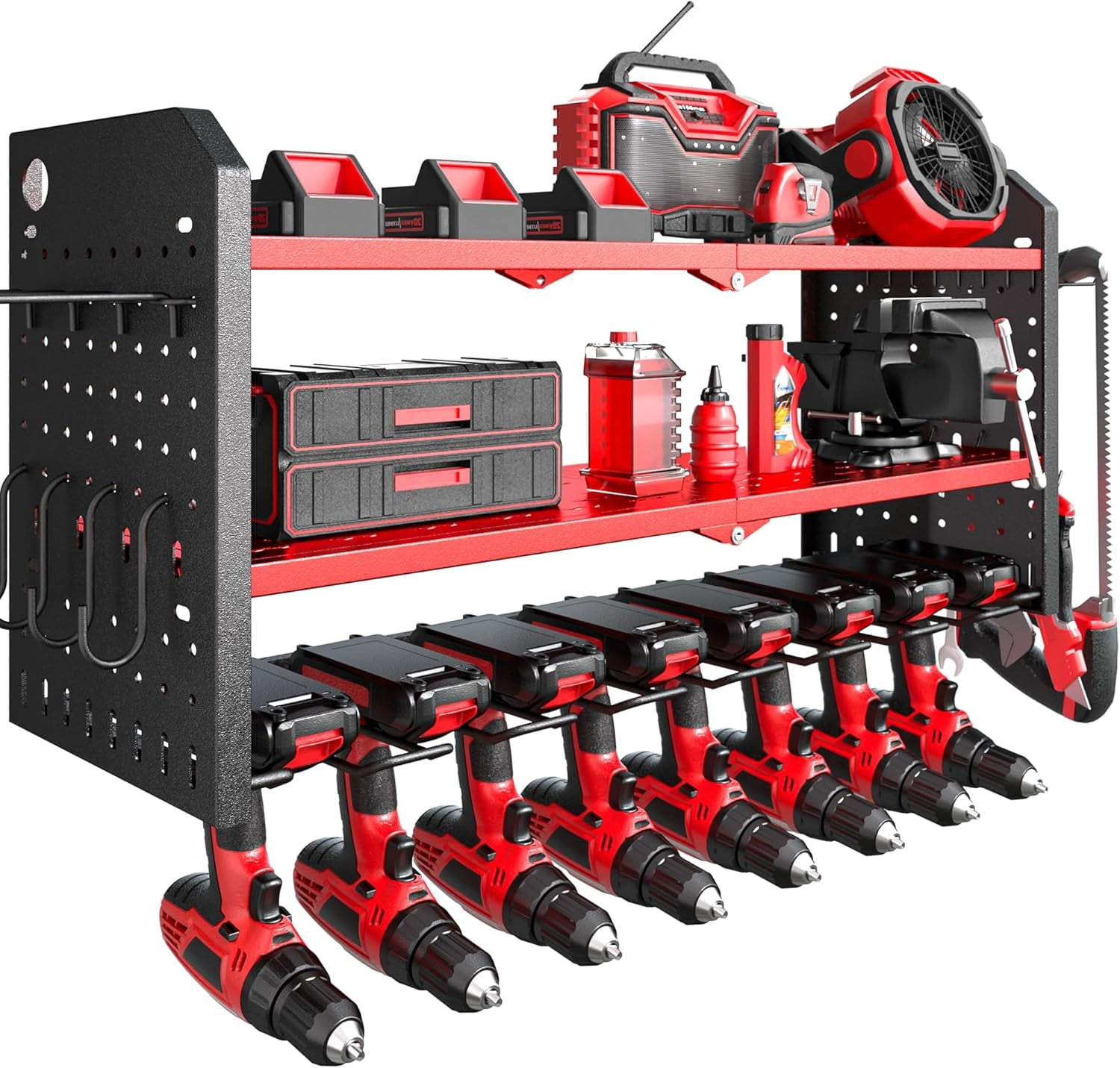 Power Tool Organizer Wall Mount, 8 Drill Holder Wall Mount with 3 Layer ...