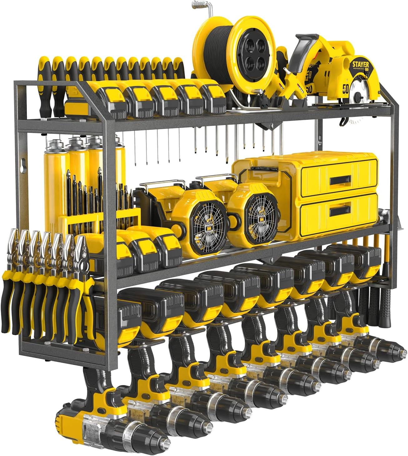 Power Tool Organizer Wall Mount,8 Drill Holders Wall Mount,3 Layers ...