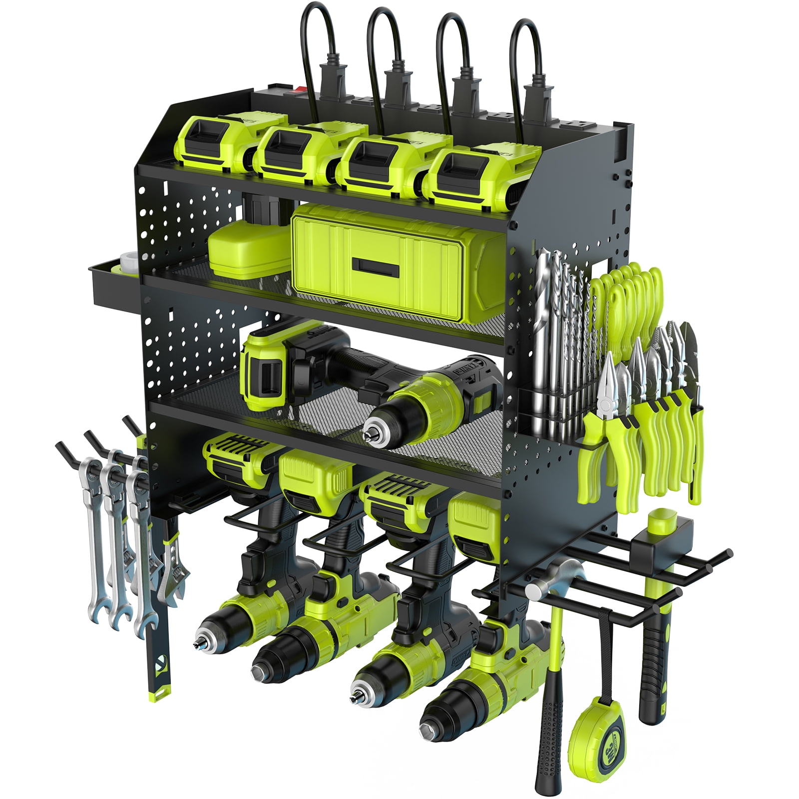 Power Tool Organizer Wall Mount with 8-Outlet Individual Switches Power ...