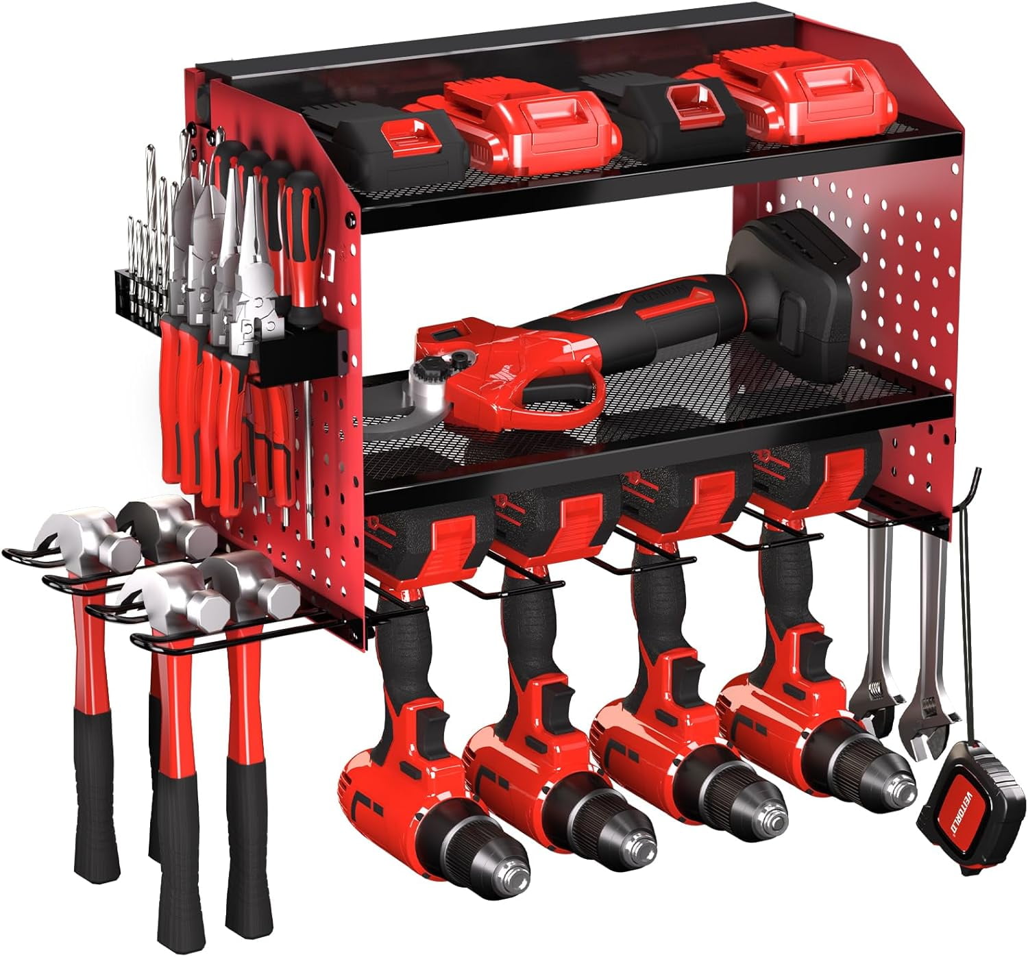 Power Tool Organizer Wall Mount with Charging Station, 4 Drill Holder ...