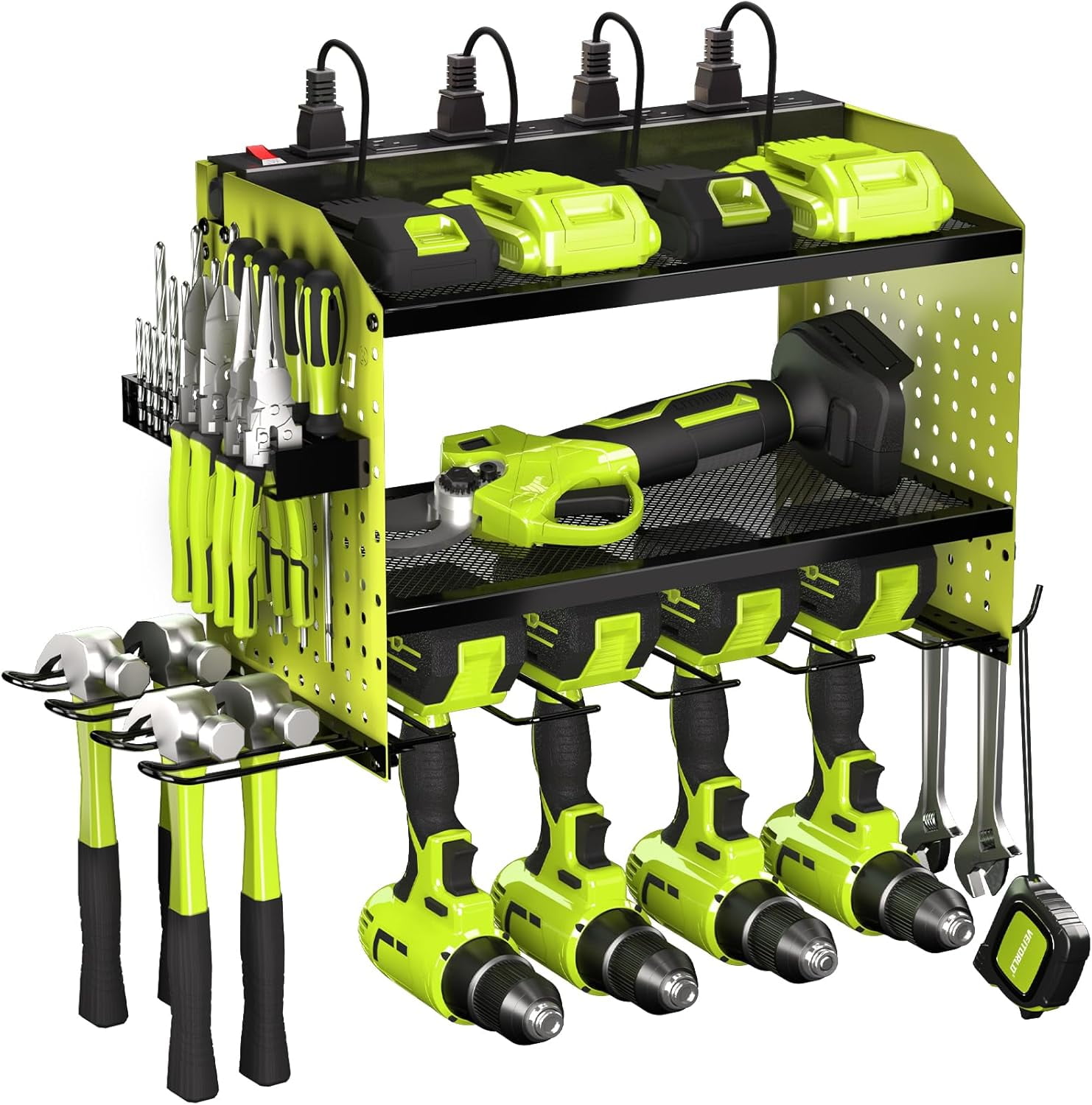 Power Tool Organizer Wall Mount with Charging Station, 4 Drill Holder ...