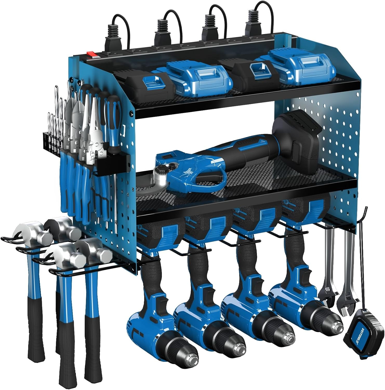Power Tool Organizer Wall Mount with Charging Station, 4 Drill Holder ...