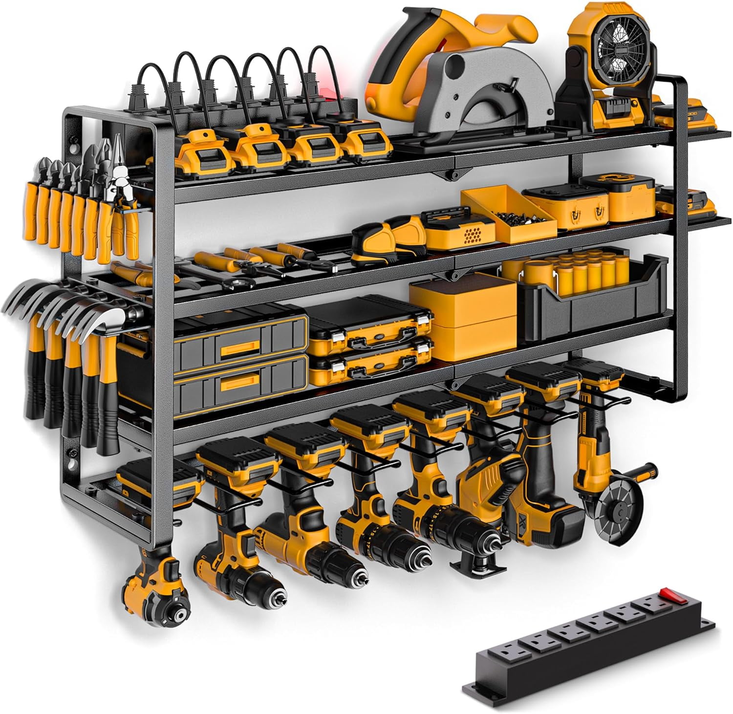 Power Tool Organizer Wall Mount with Charging Station, 4 Layer 8 Slots ...