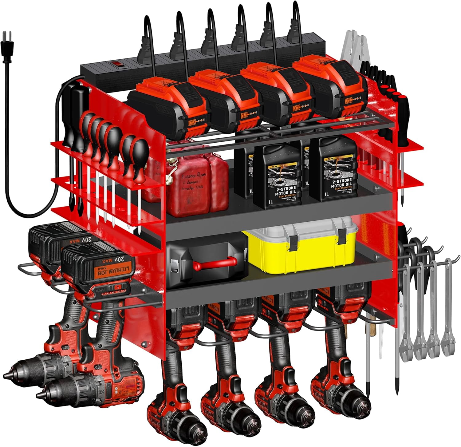 Power Tool Organizer Wall Mount with Charging Station, 4-Layer Drill ...