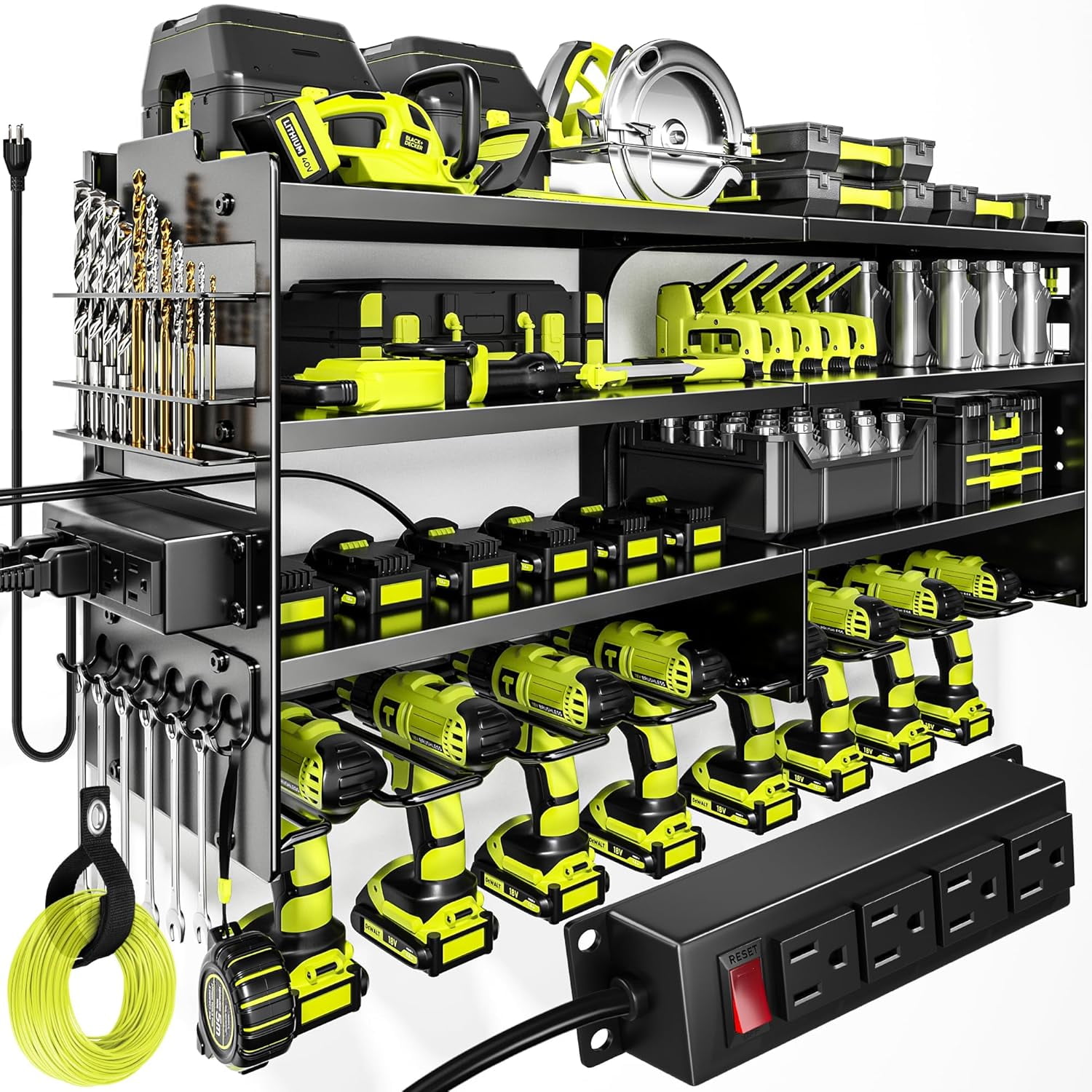 Power Tool Organizer Wall Mount with Charging Station,4 Layer Heavy ...