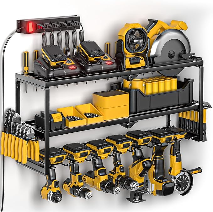 Power Tool Organizer Wall Mount with Charging Station, 7 Slots for ...