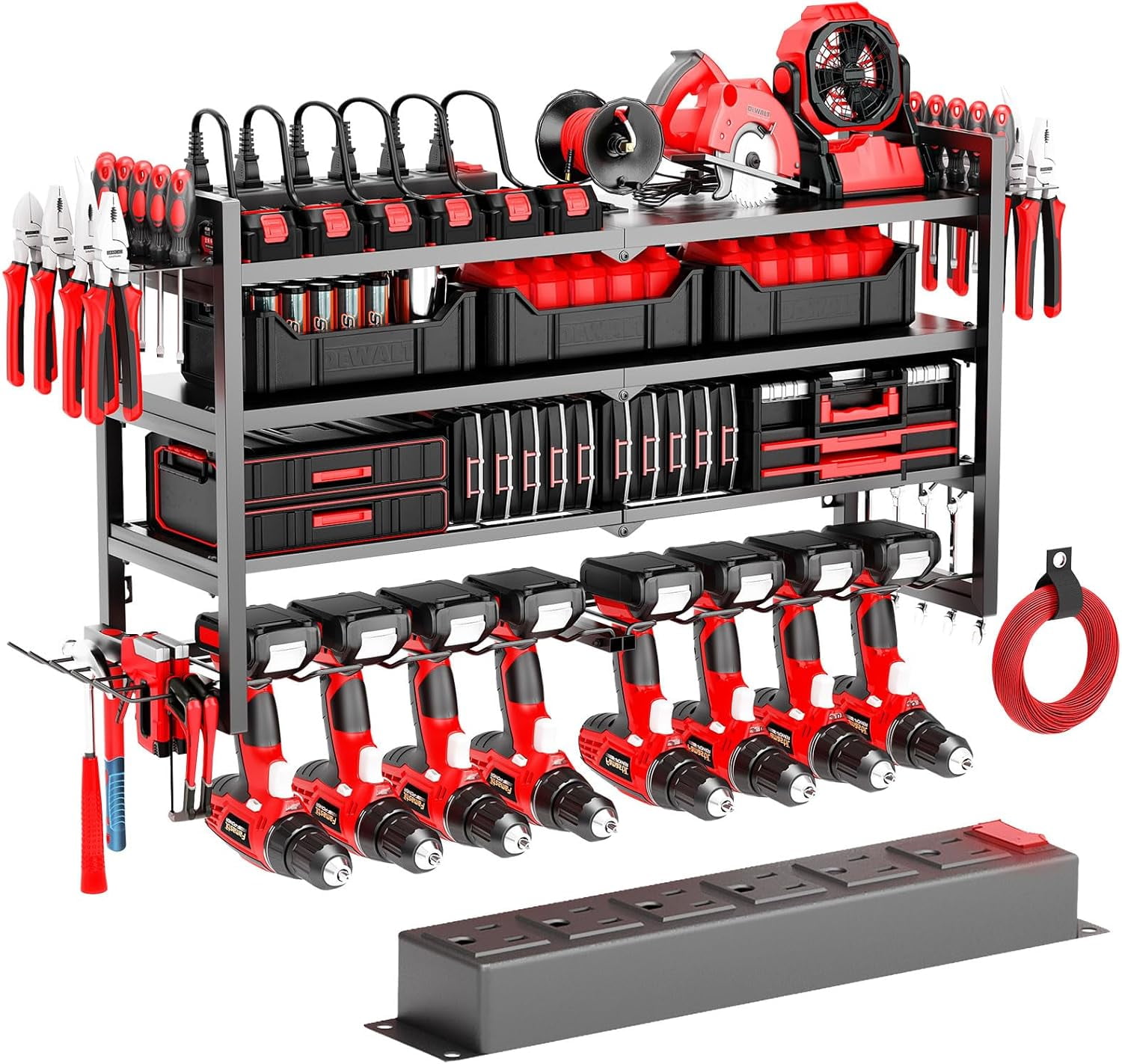 Power Tool Organizer Wall Mount with Charging Station, 8 Cordless Drill ...