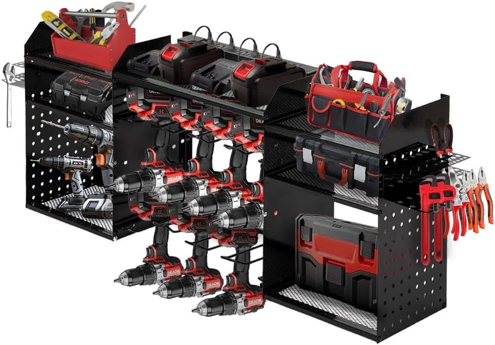 Power Tool Organizer Wall Mount with Charging Station, 8 Drills Holder ...