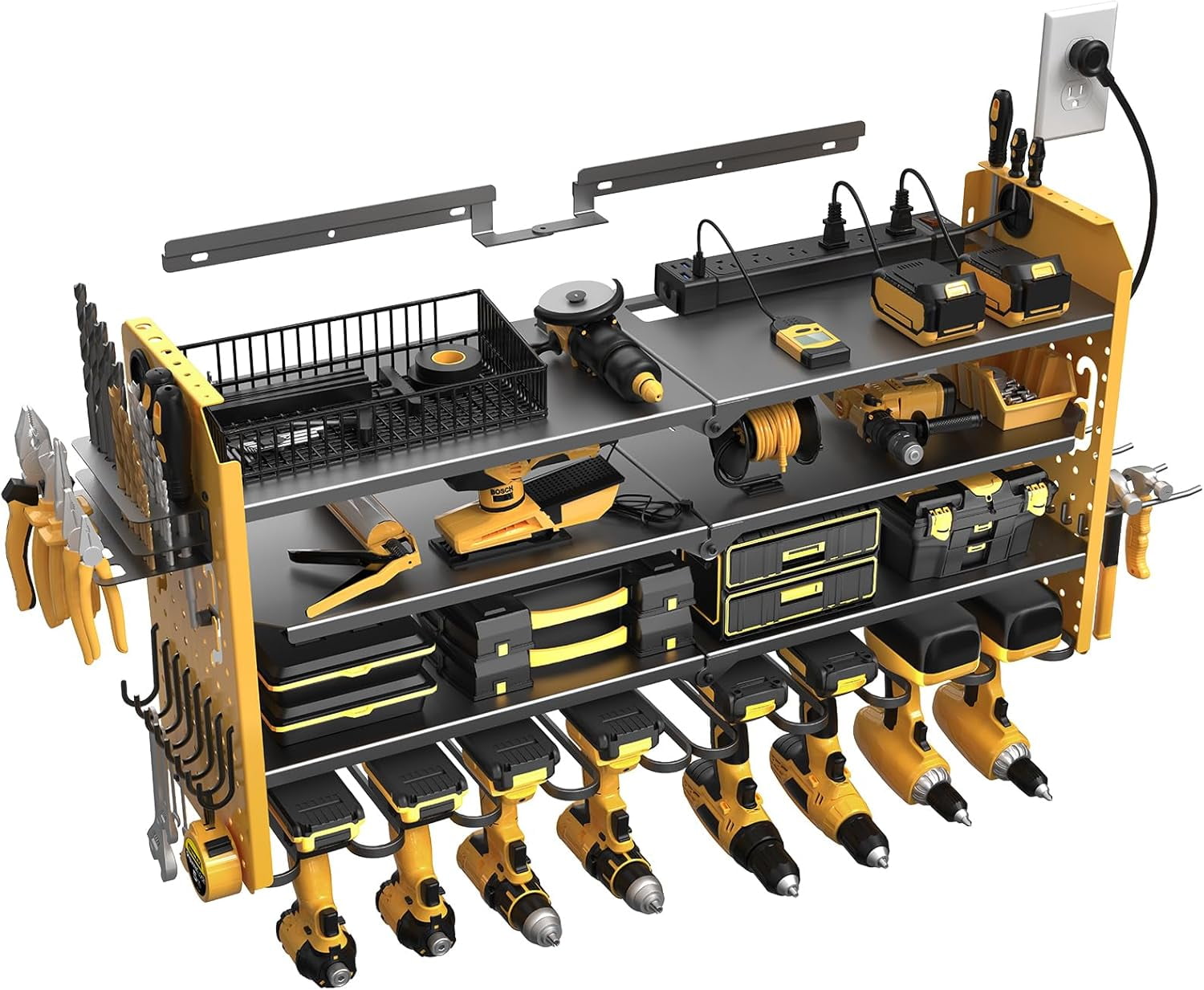 Power Tool Organizer Wall Mount with Charging Station, Adjustable 4 ...