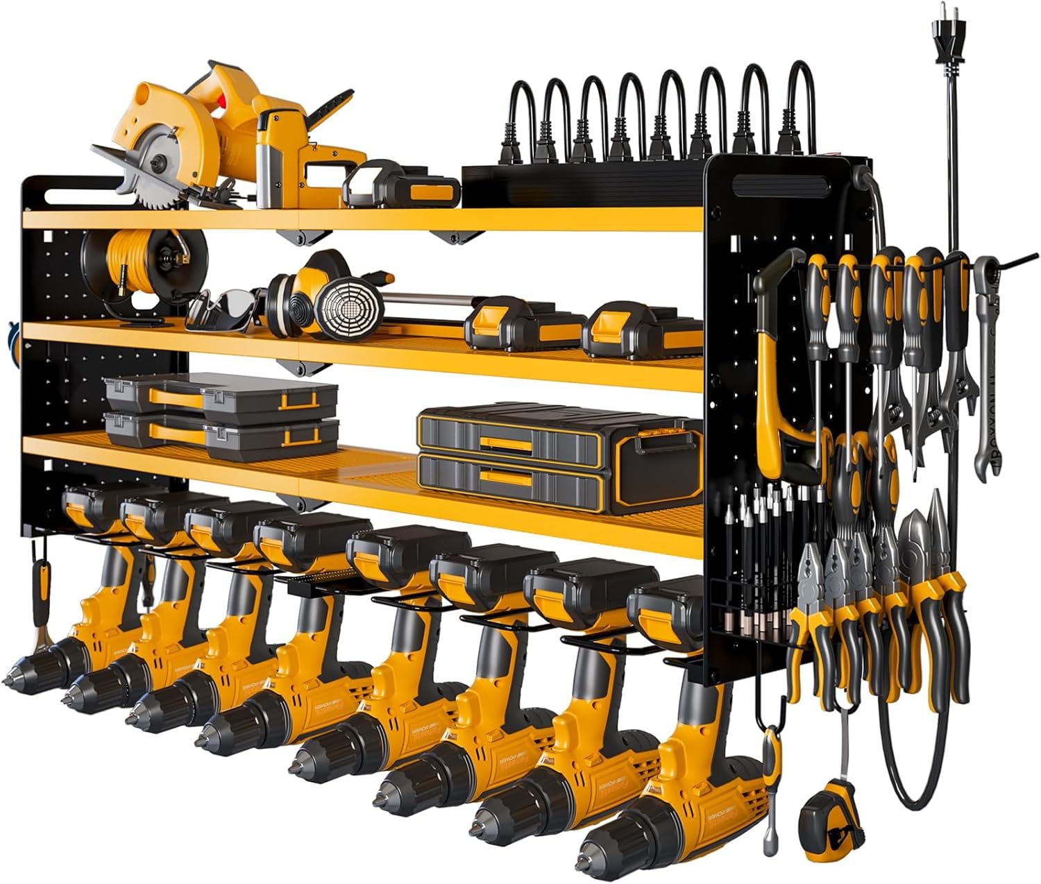 Power Tool Organizer Wall Mount with Charging Station, 8 Drill Holder ...