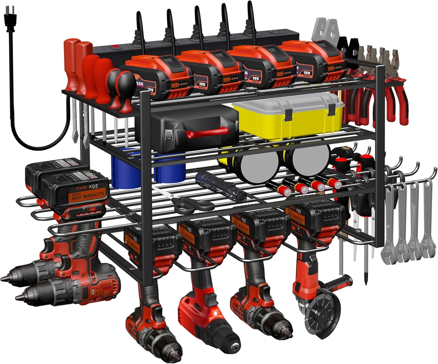 Power Tool Organizer Wall Mount with Charging Station Garage Tools and ...