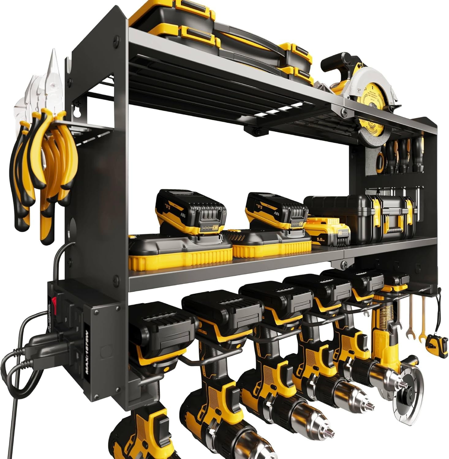Power Tool Organizer Wall Mount with Charging Station, Heavy Duty Metal ...