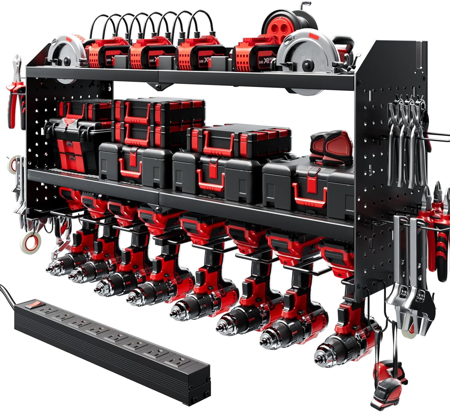 Power Tool Organizer Wall Mount with Charging Station, Large 8 Drill ...