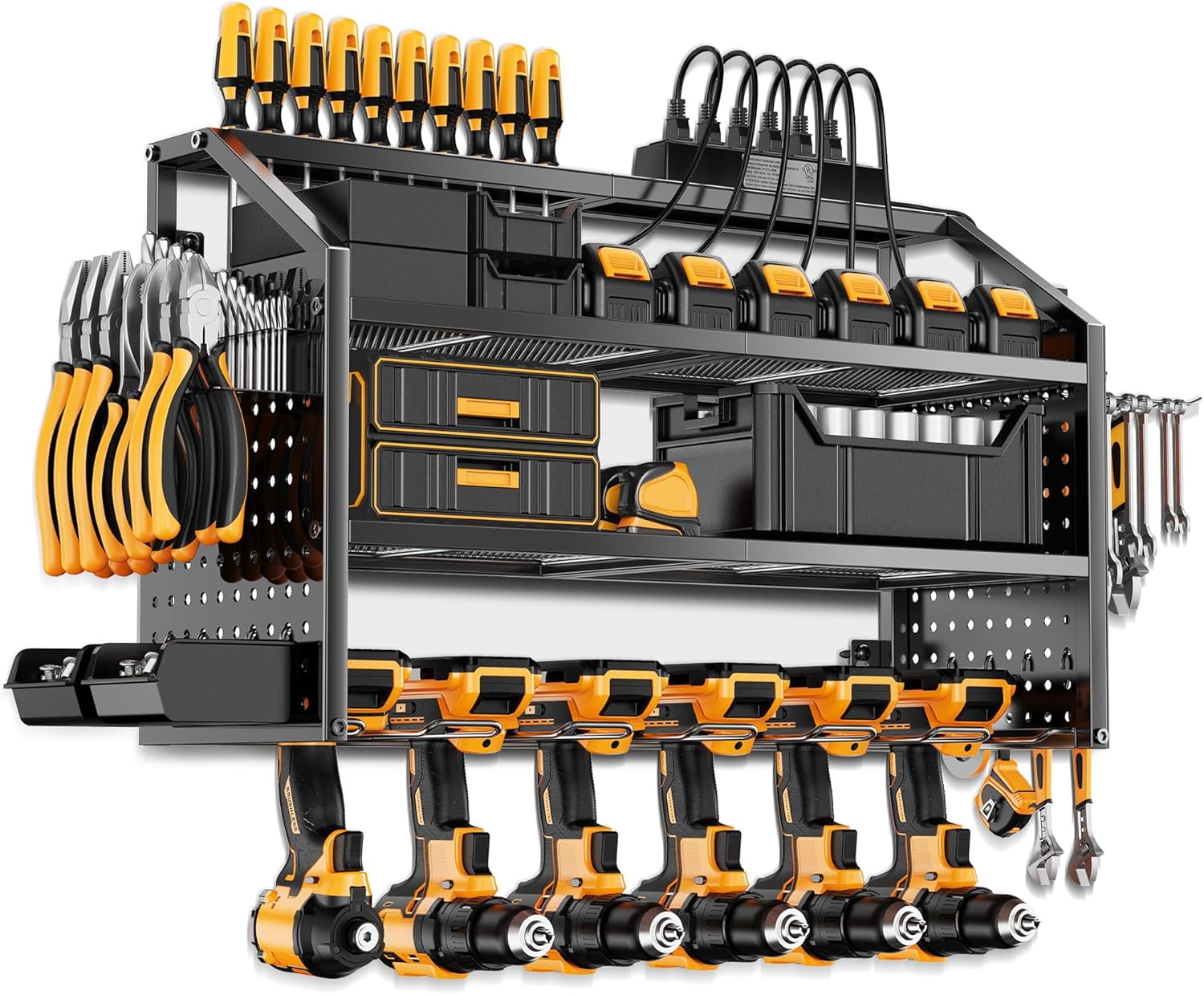 Power Tool Organizer Wall Mount with Charging Station. Patented, Heavy ...