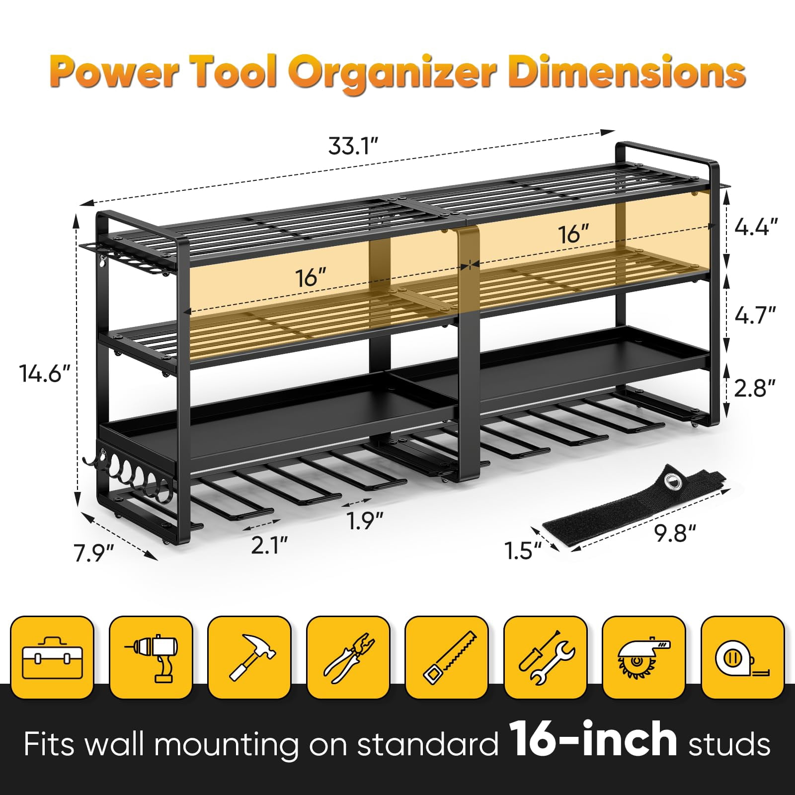 Power Tool Organizer Wall Mount, Extended Large Heavy Duty Drill Holder ...