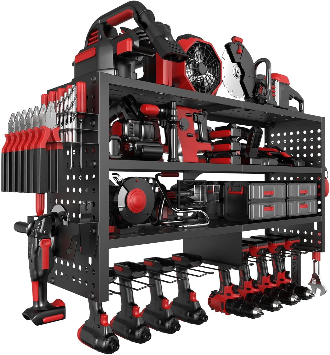 Power Tool Organizer Wall Mount, Heavy Duty 4-Tier Garage Storage Rack ...