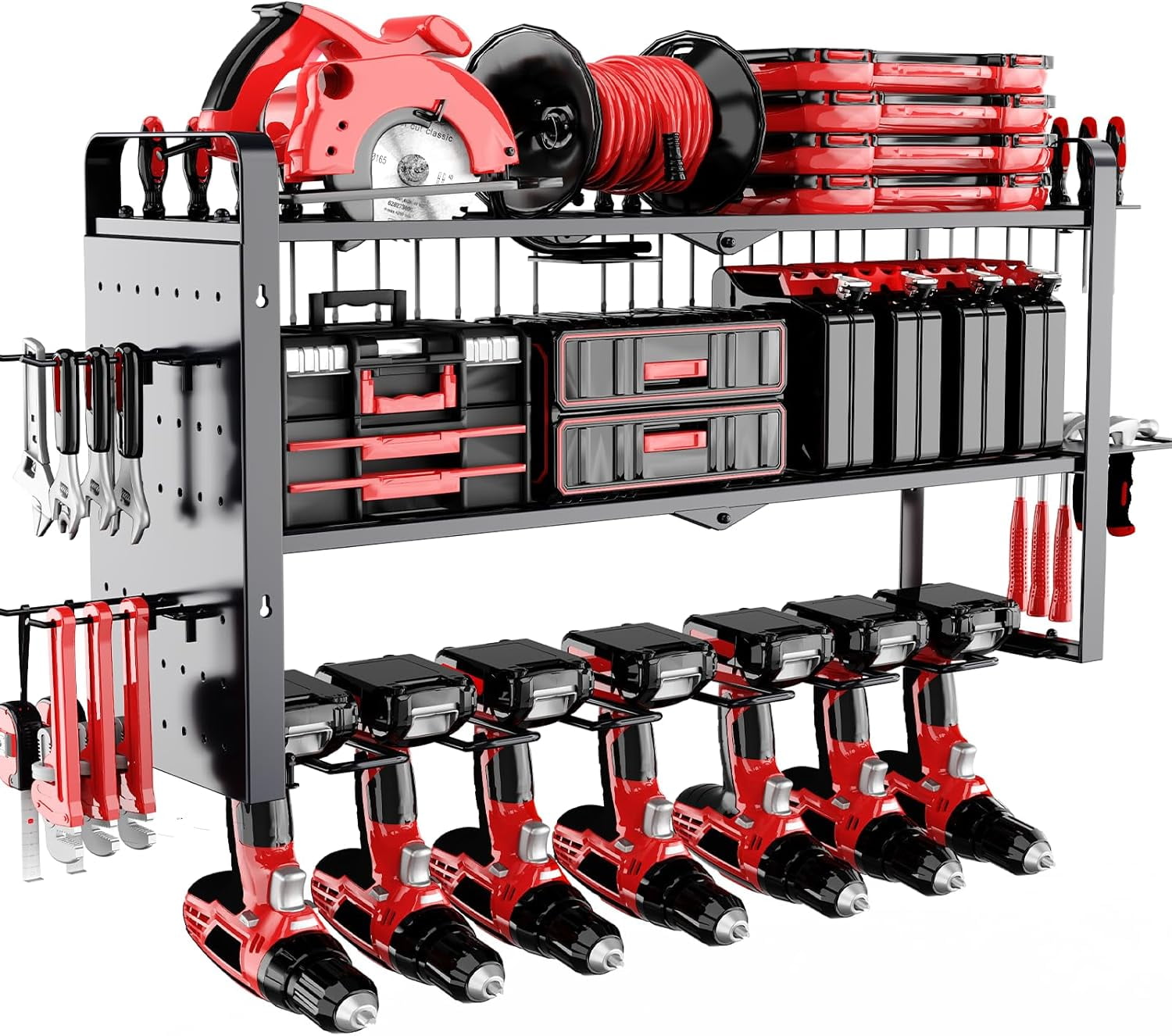 Power Tool Organizer Wall Mount - Pegboard with 7 Drill Holder - Heavy ...