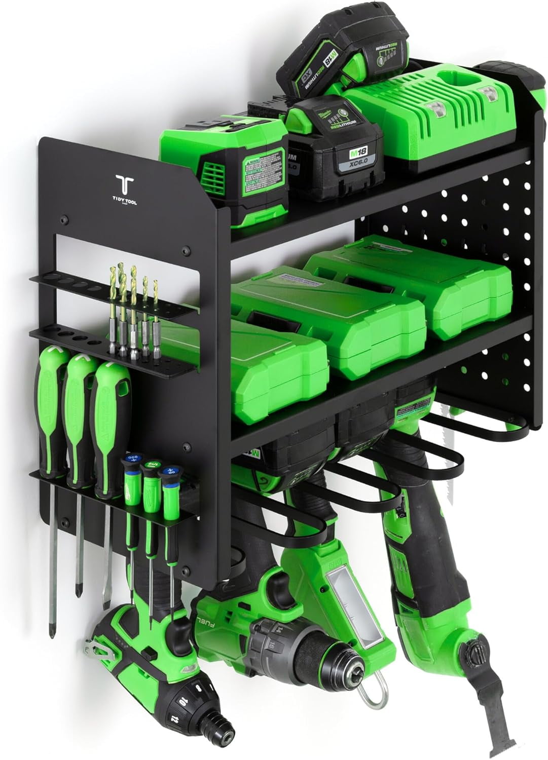 Power Tool Organizer - Wall Mount Storage for Garage Organizes 4 Cordless Drills & Tools - Heavy ...
