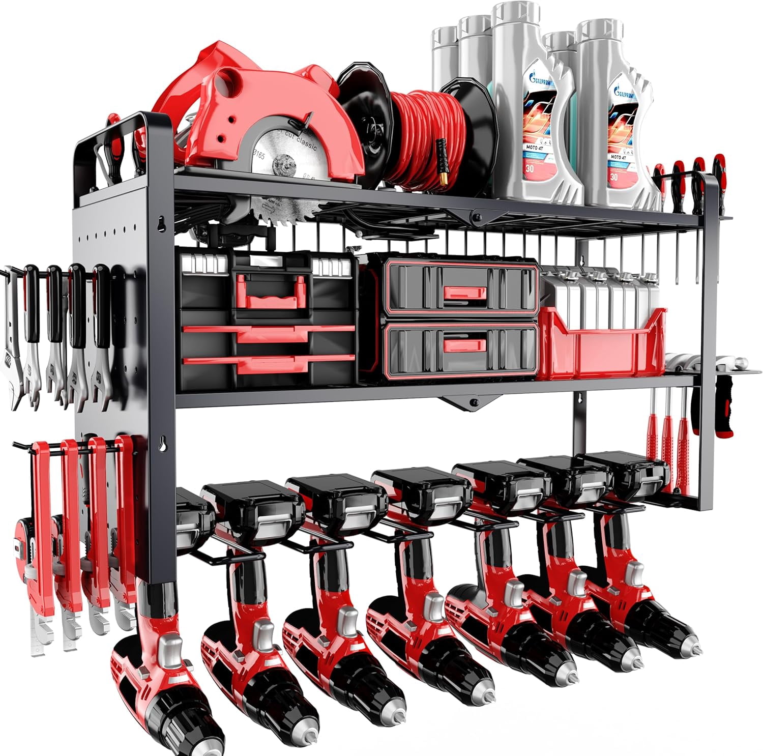 Power Tool Organizer Wall Mount With Pegboard - 7 Drill Holder - Garage ...
