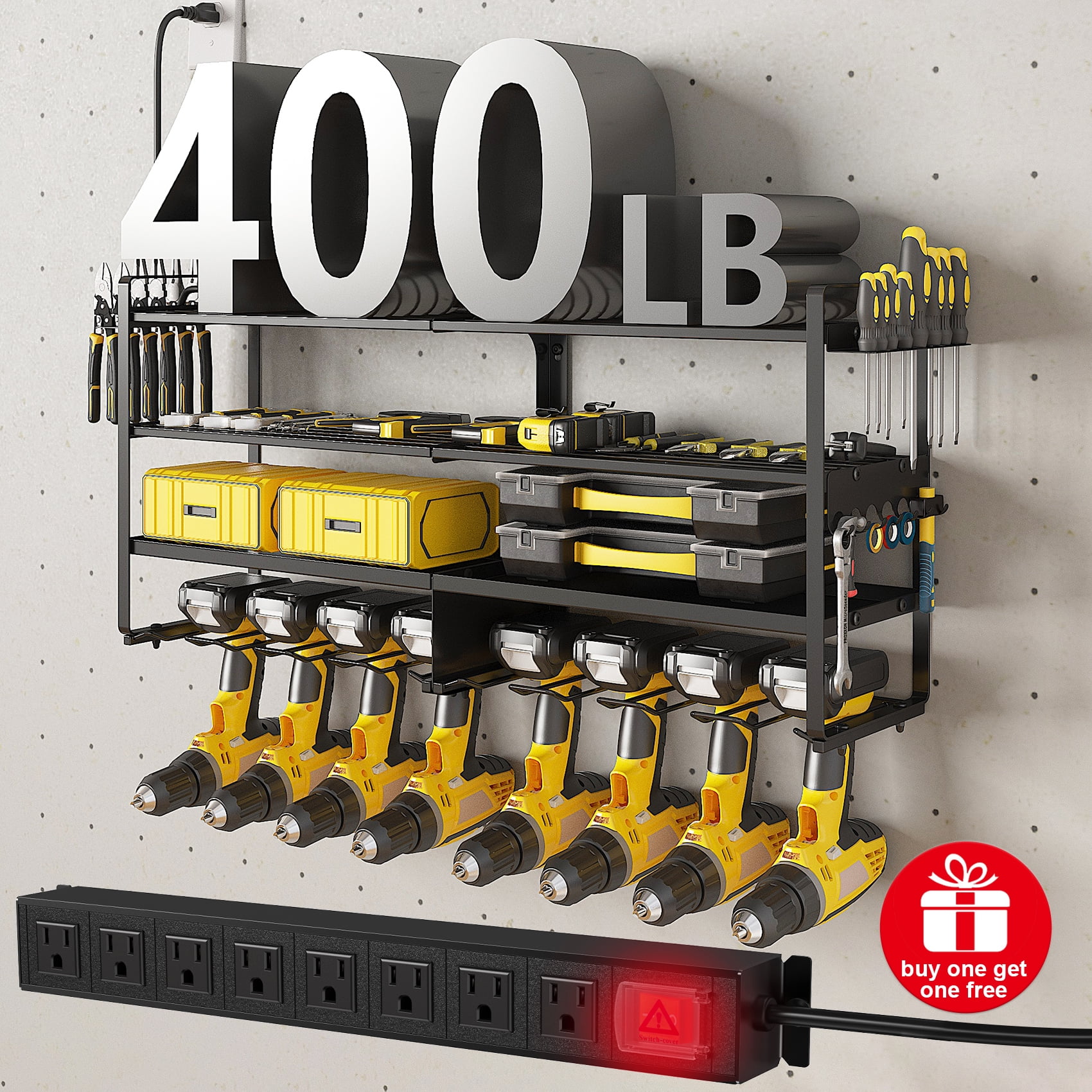 4-Layer Heavy Duty Metal Tool Storage Rack, 400LBS Capacity Power Tool ...