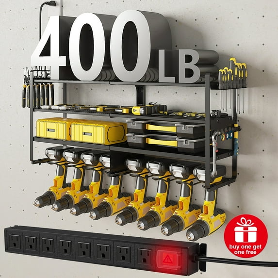 4-Layer Heavy Duty Metal Tool Storage Rack, 400LBS Capacity Power Tool ...