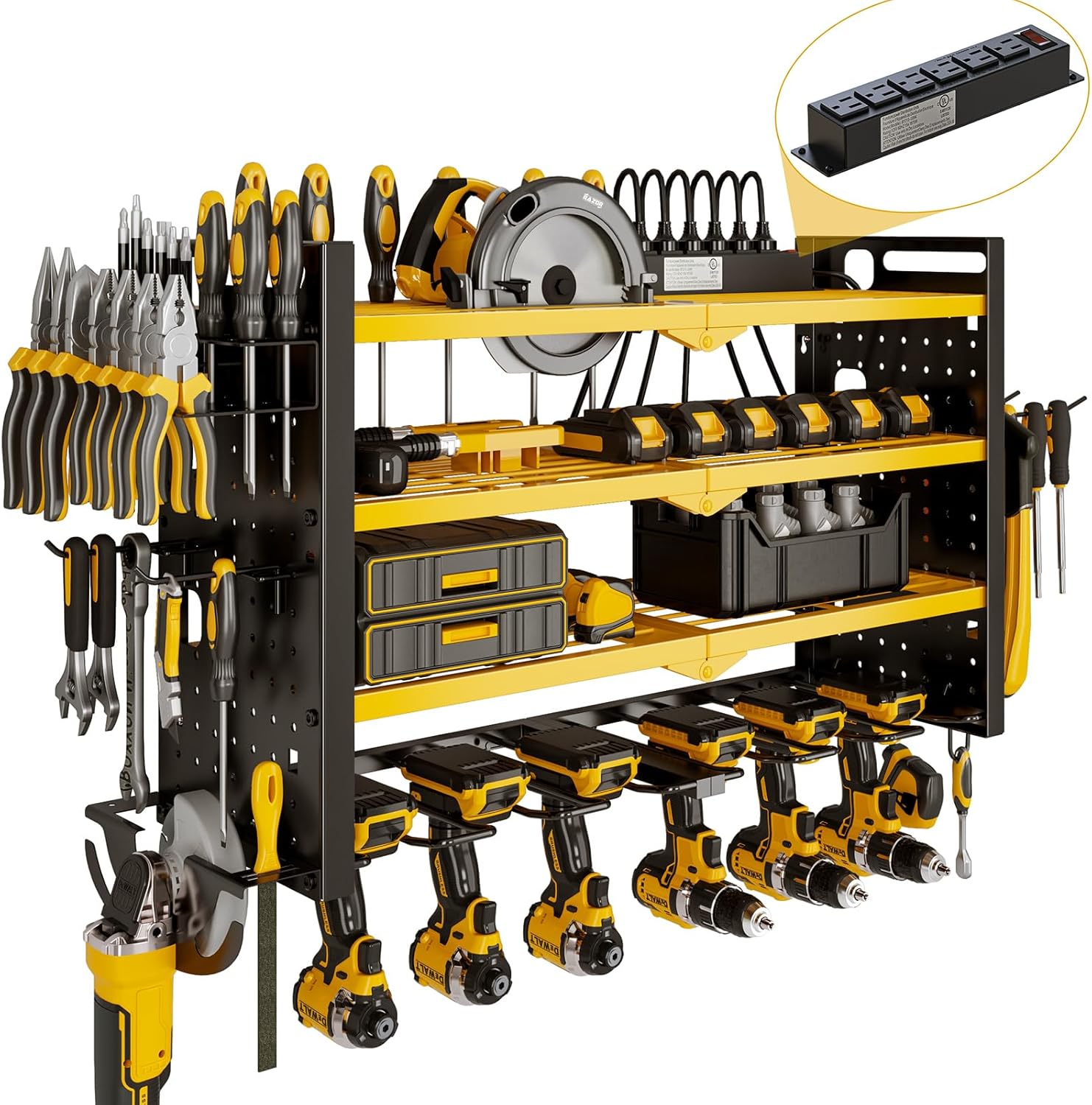 Power Tool Organizer Wall Mount with Charging Station 4 Layer 6 Slot ...