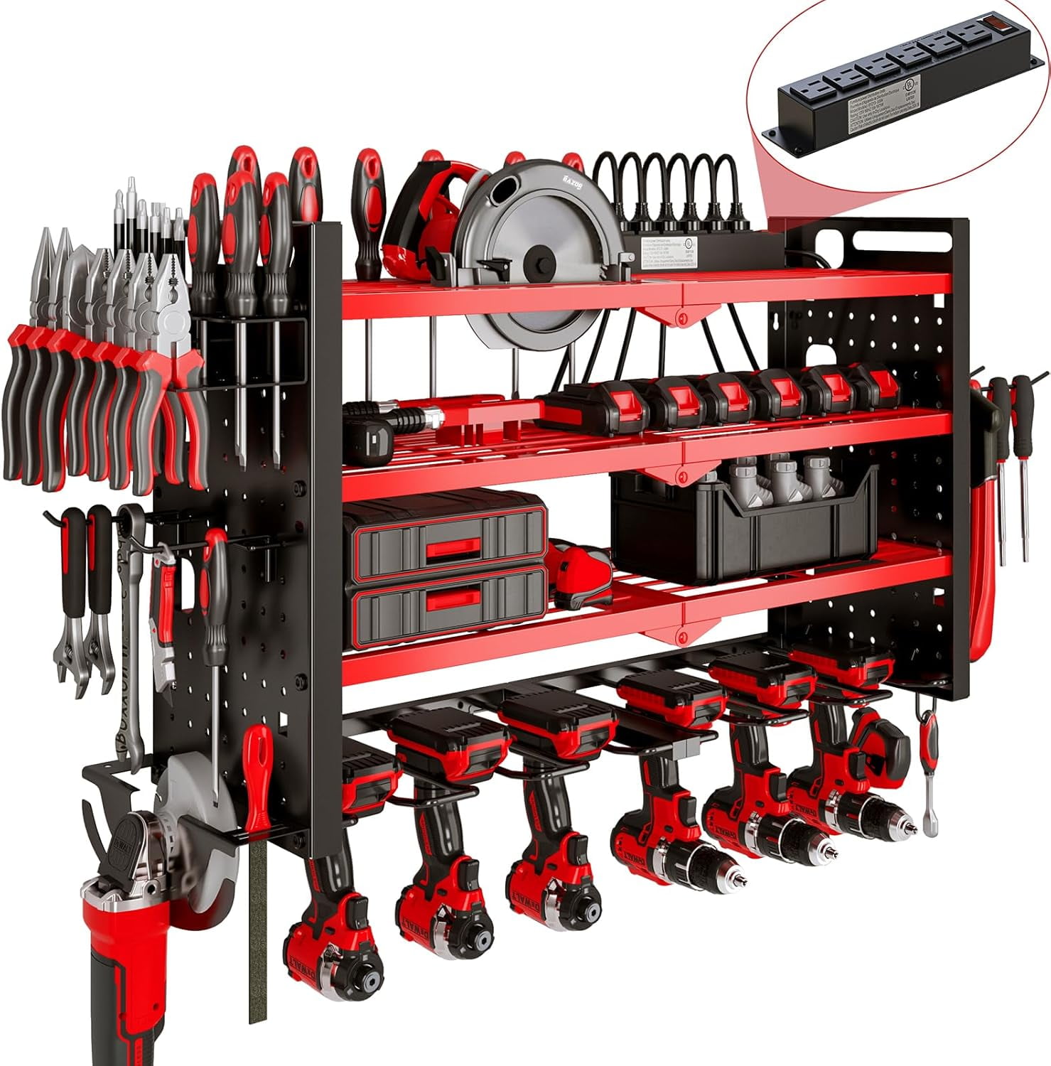 Power Tool Organizer Wall Mount with Charging Station 4 Layer 6 Slot ...