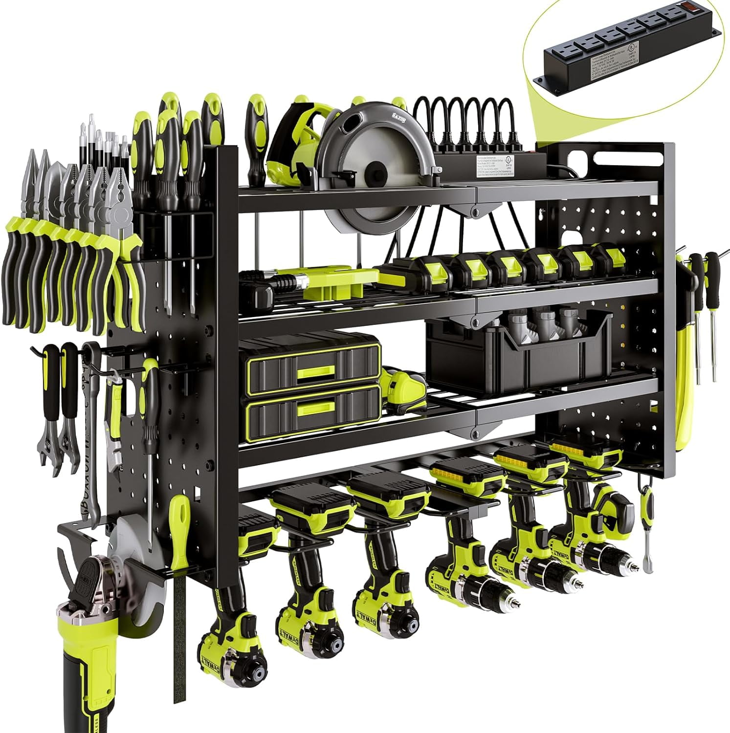 Power Tool Organizer Wall Mount with Charging Station 4 Layer 6 Slot ...