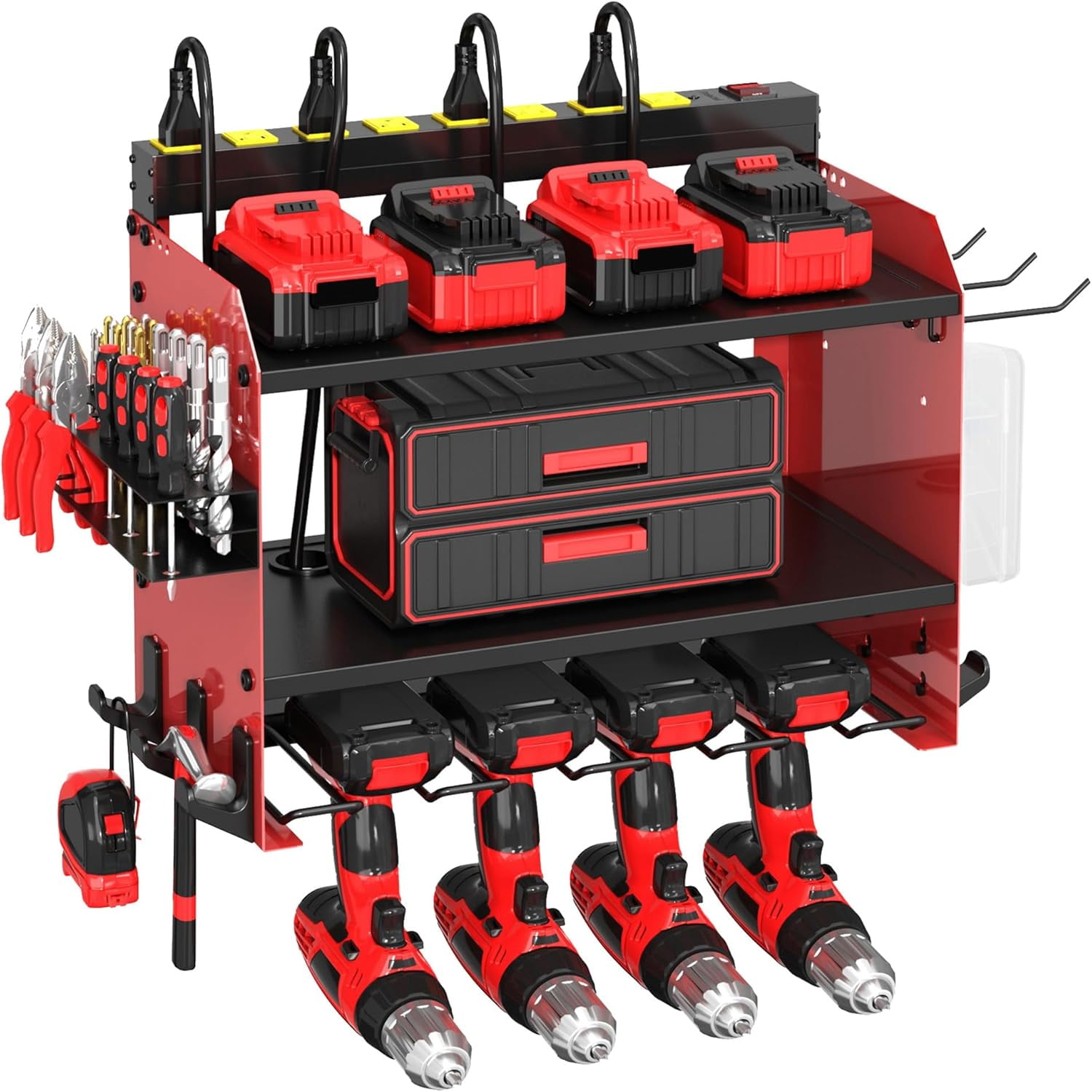 Power Tool Organizer Wall Mount wtih Charging Station,4 Drill Holder ...