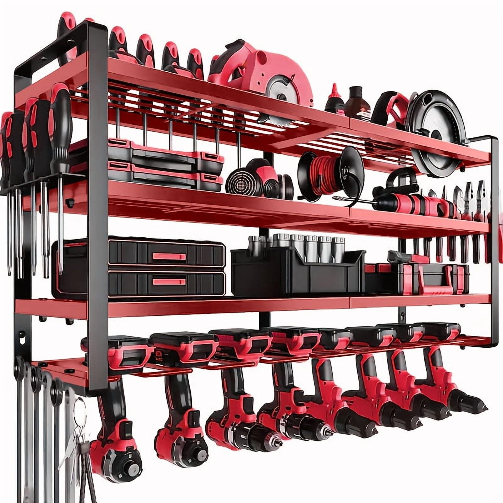 Power Tool Organizer Wall Mounted Garage Tool Storage 4 Tier Cordless ...
