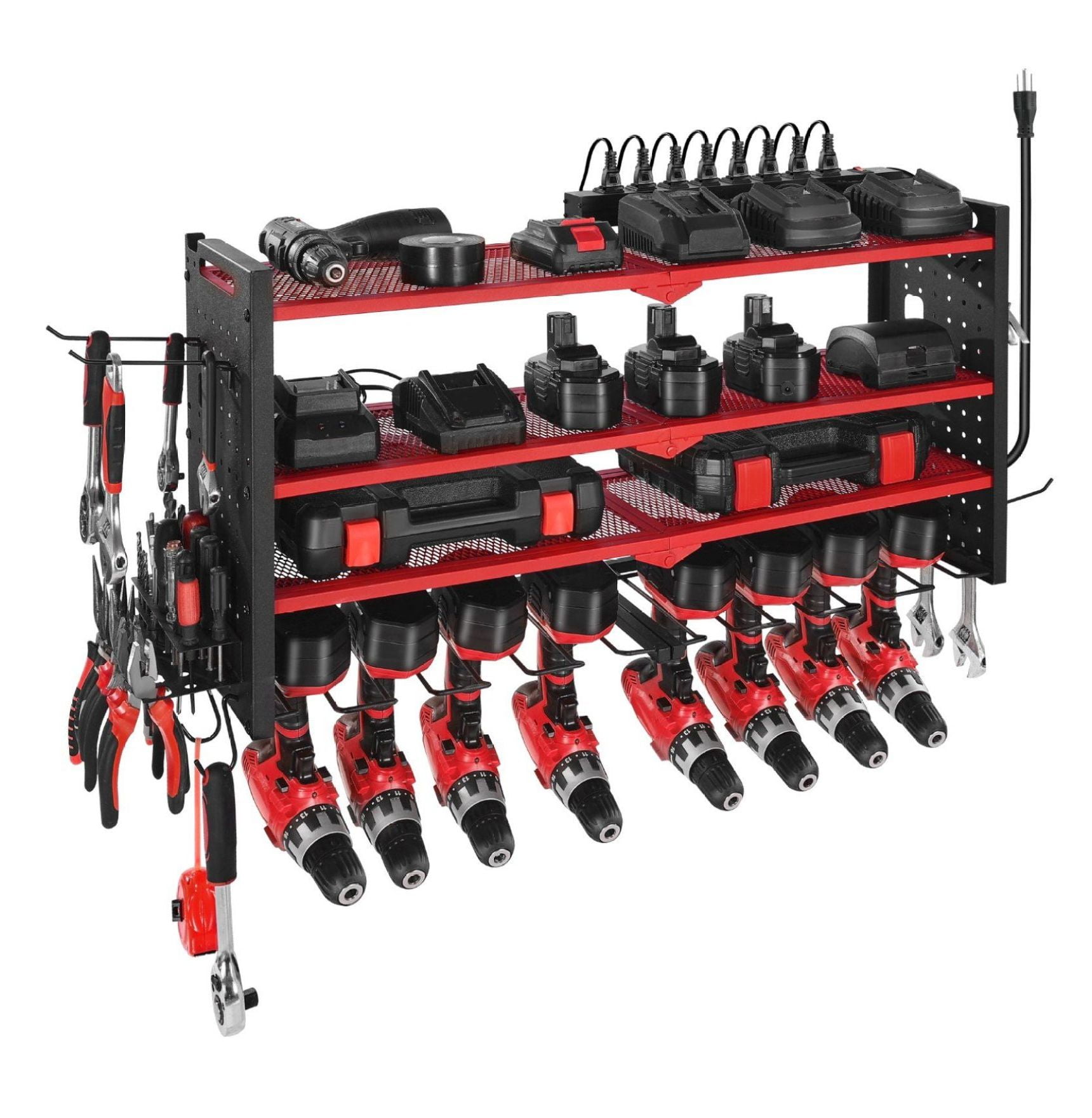 Power Tool Organizer with Charging Station, 4-Tier Drill Rack, Garage ...