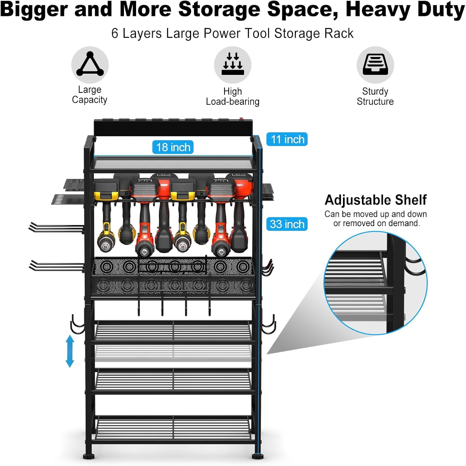 Power Tool Organizer with Charging Station, Heavy Duty Floor Stand, 8 ...