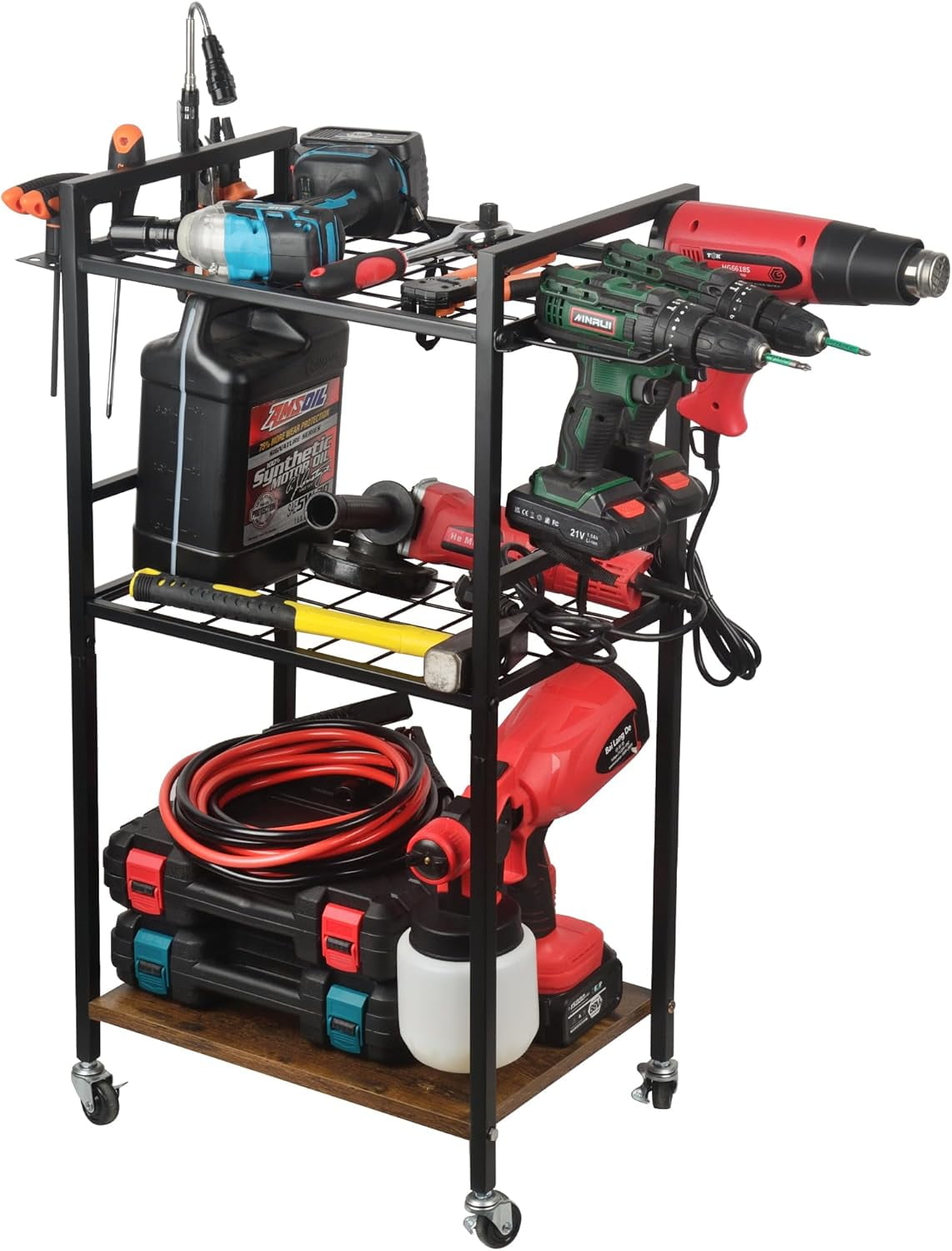 Power Tool Storage Organizer Cart, Metal Open Tool Rack Cart with ...