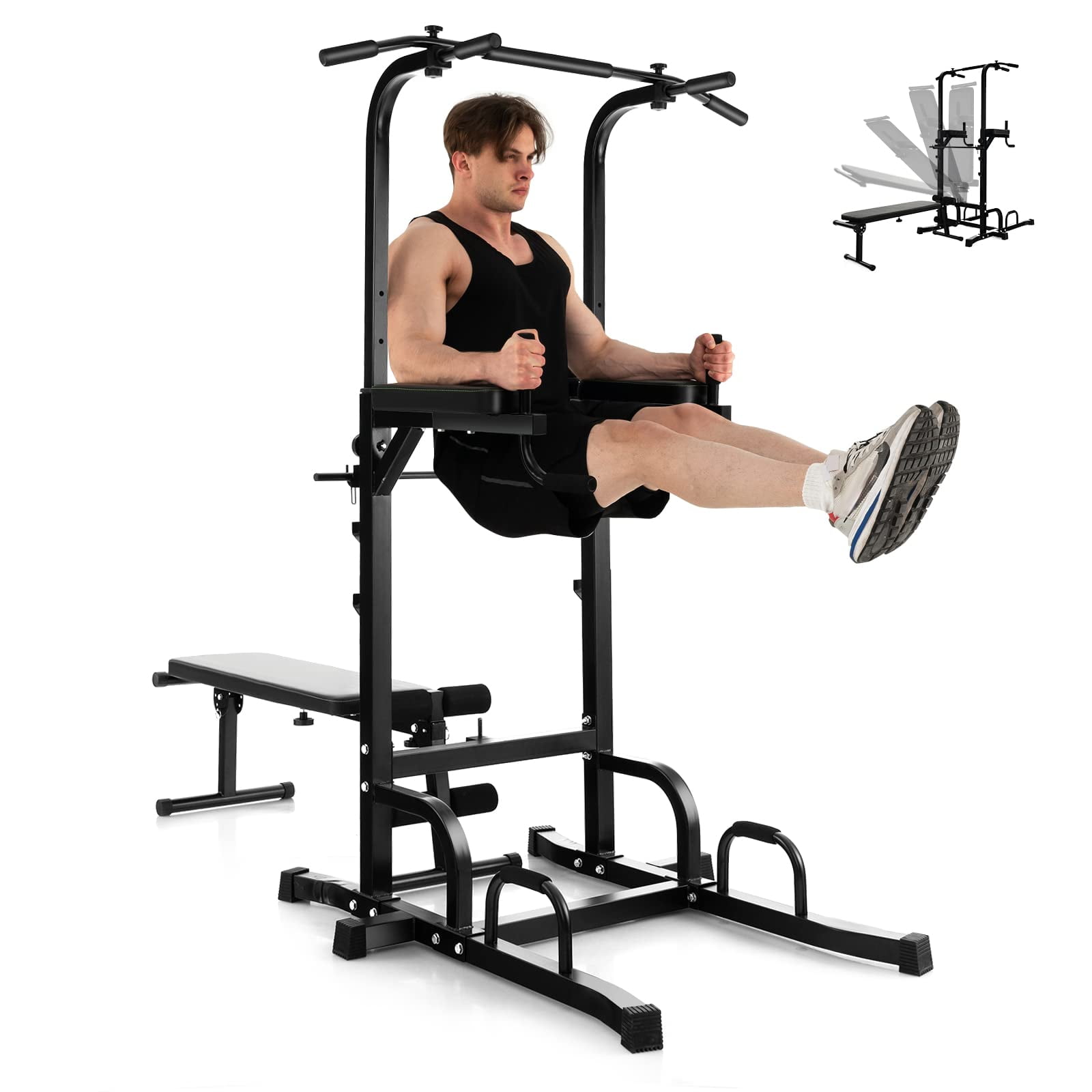 Power Tower with Adjustable Bench, Foldable Pull Up Dip Station for ...