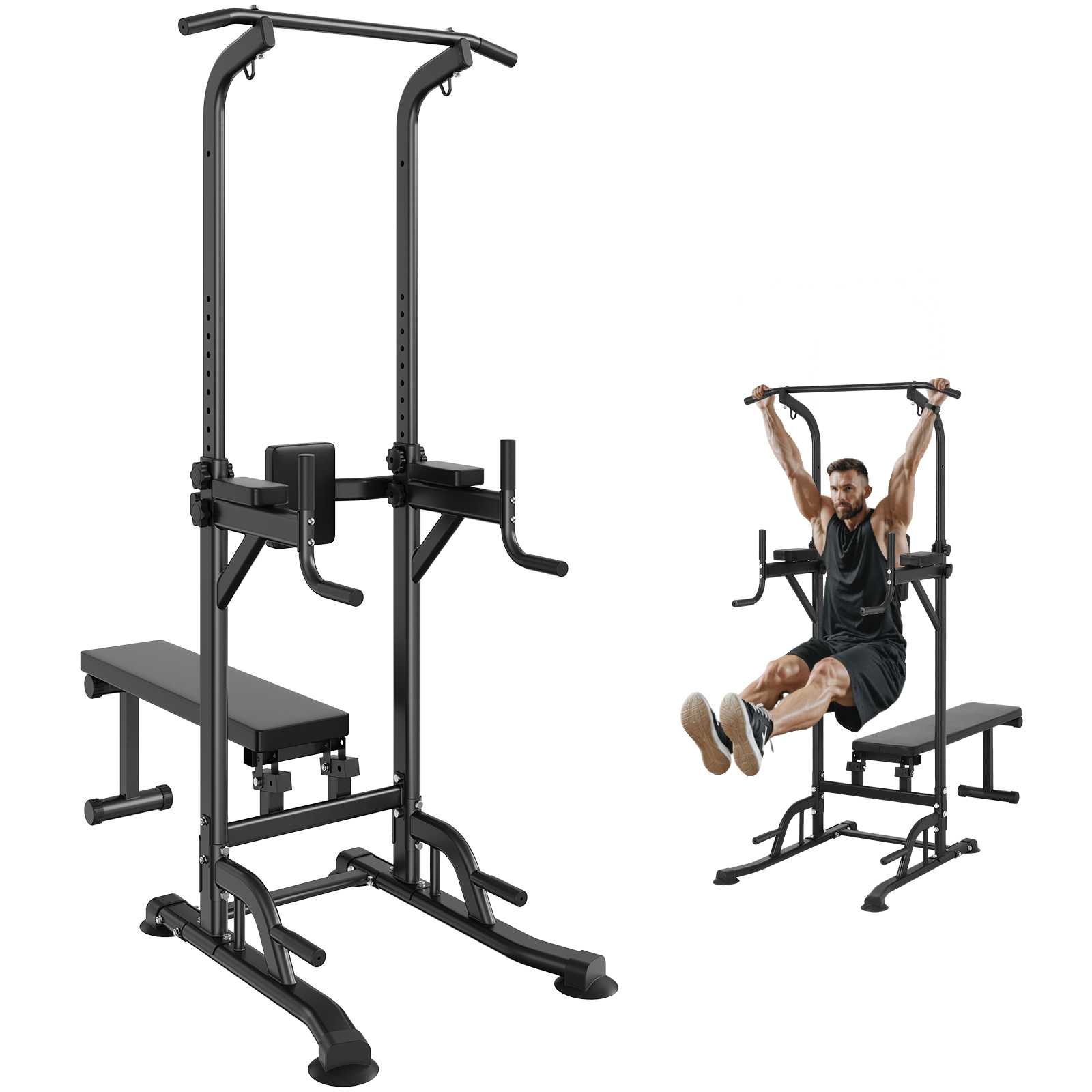 Power Tower Dip Station 2/8-Level Height Adjustable Pull Up 220/300LBS ...