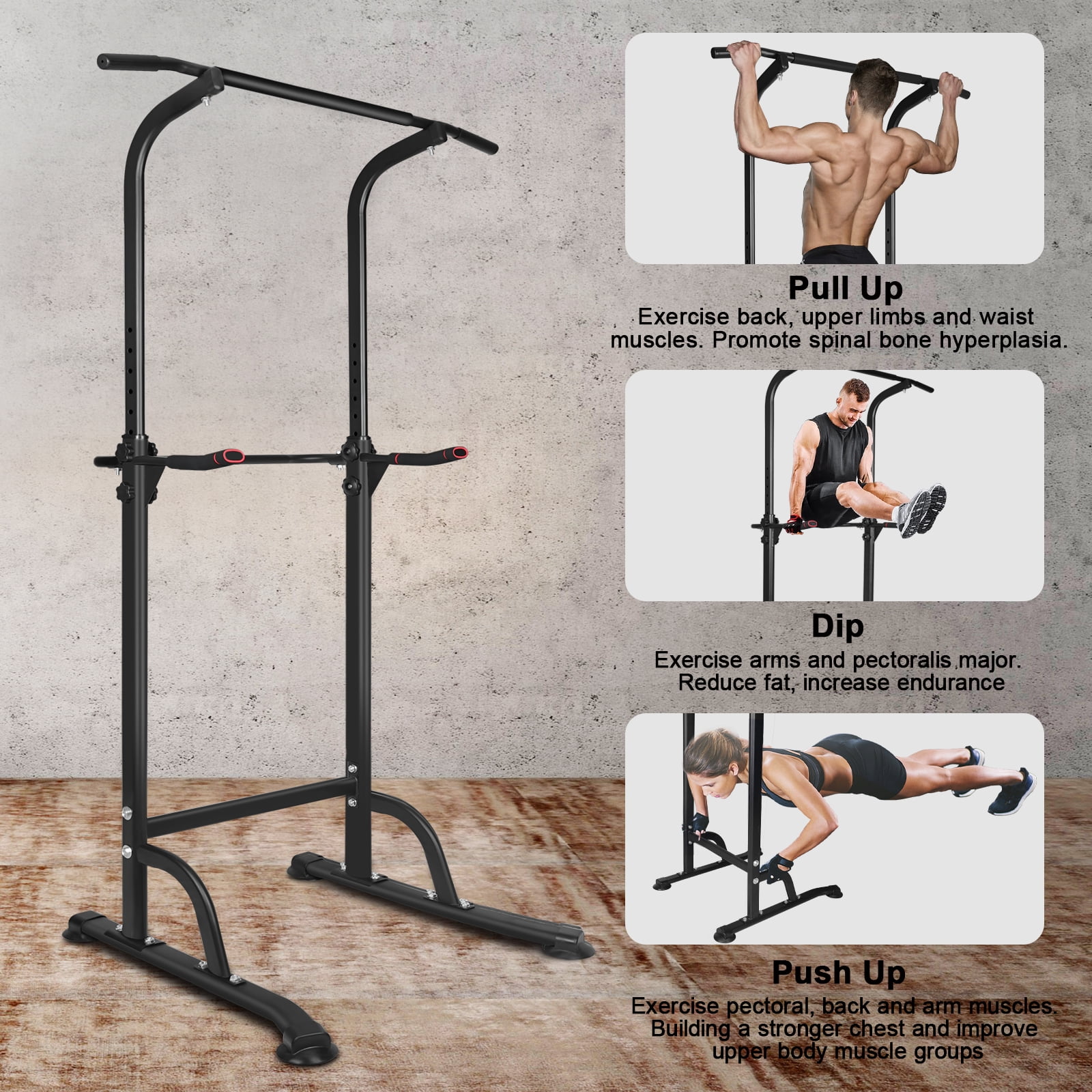Power Tower Dip Station Pull Up Bar, Height Adjustable 66.5-82.7 Inch ...