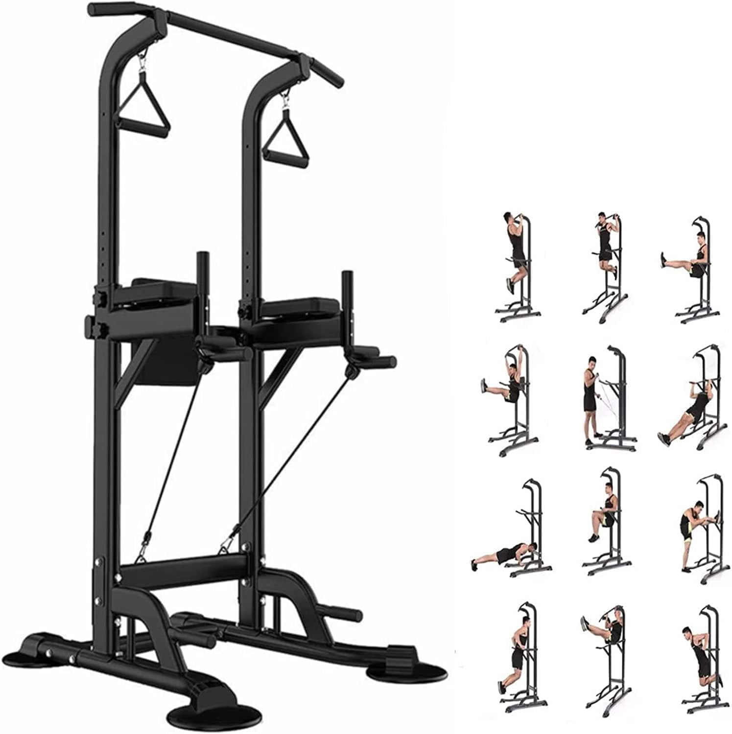 Power Tower Pull Up Bar Stand Adjustable Height Dip Station Workout Equipment Multi-Function ...