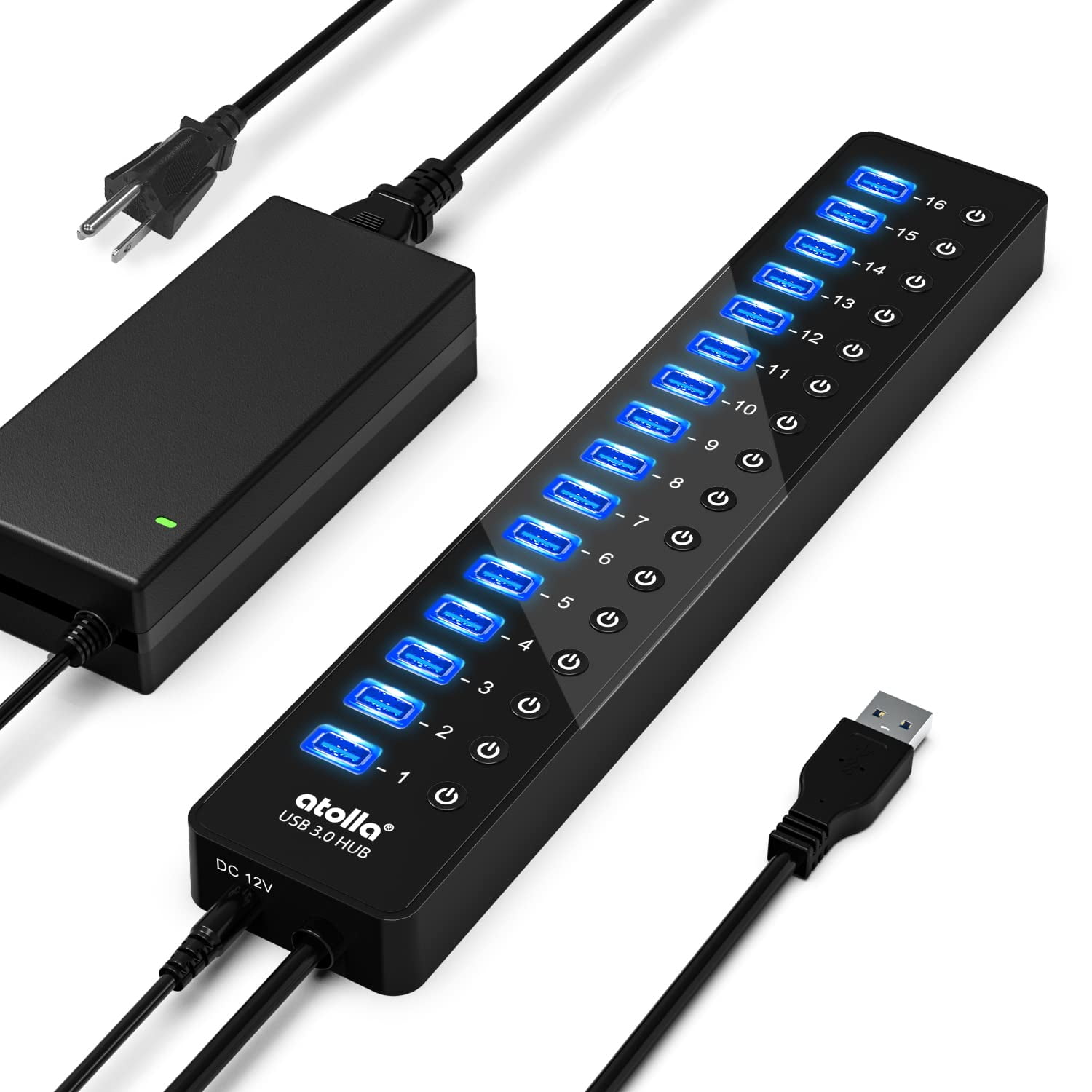 Power USB Hub 3.0, atolla 16 Port USB Splitter with 12V/6A Power ...