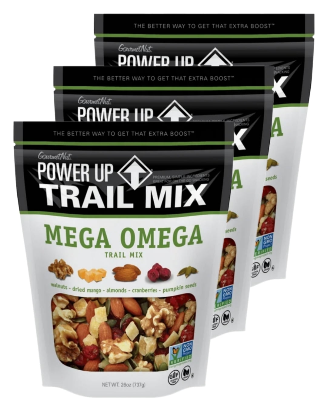 Power Up Mega Omega Gluten Free Vegan Trail Mix 3 Pack of 26 Oz ...