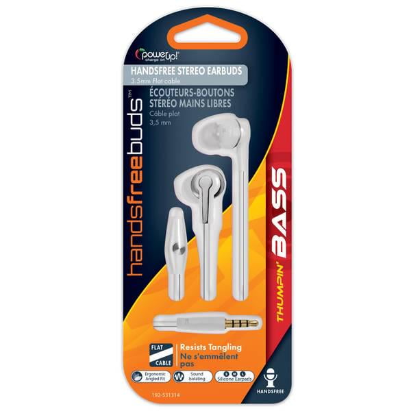 Power Up White Handfree Stereo Earbuds - Walmart Business Supplies